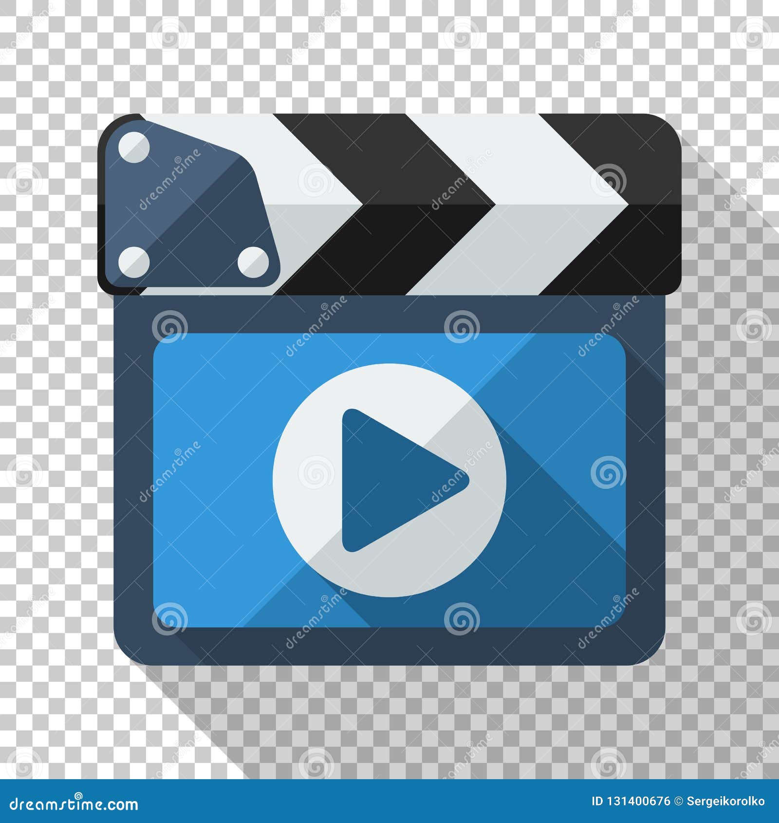Clapboard Icon with Play Button in Flat Style on Transparent Background ...
