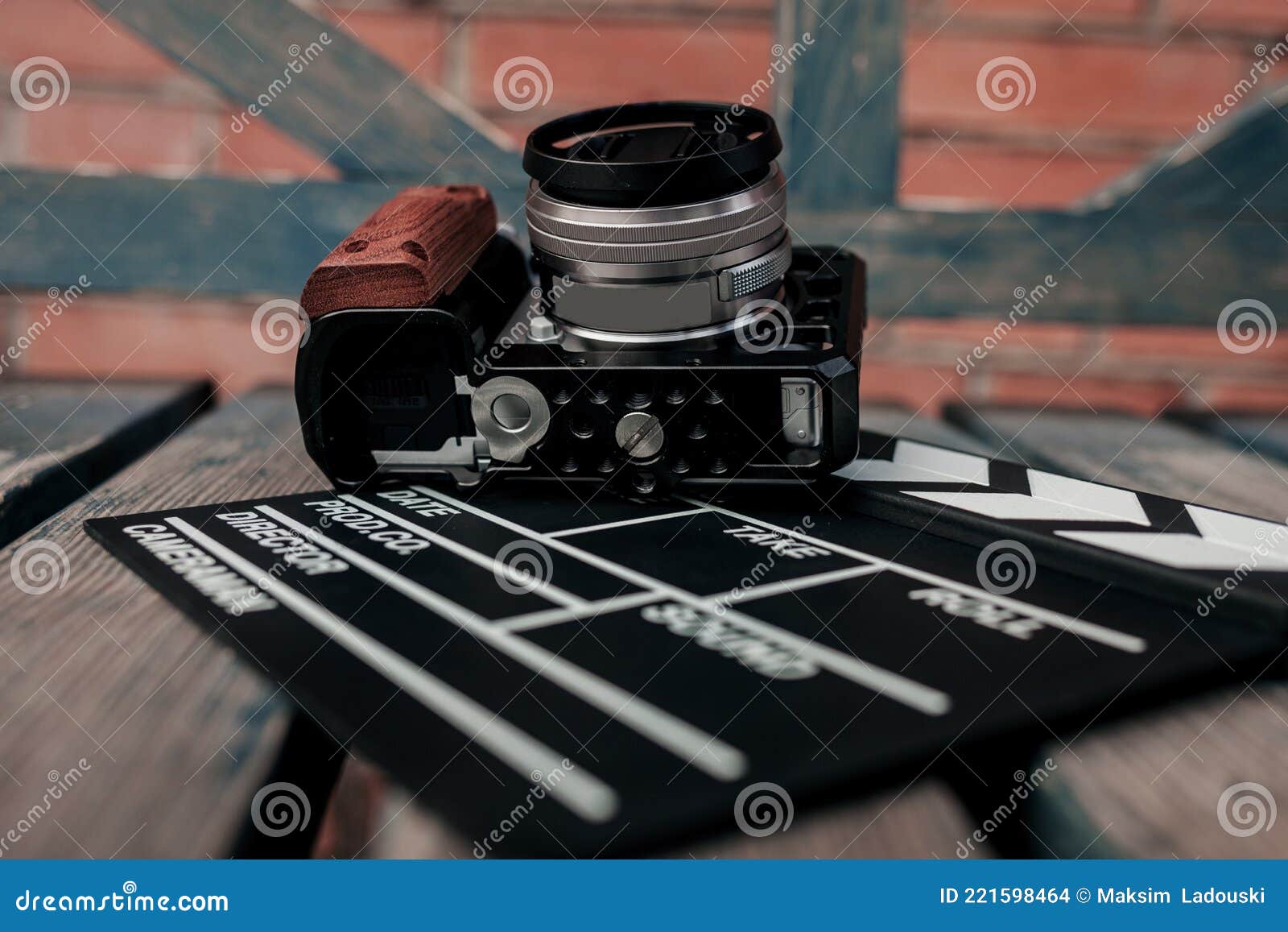 Clapper board and camera stock photo. Image of direct - 221598464