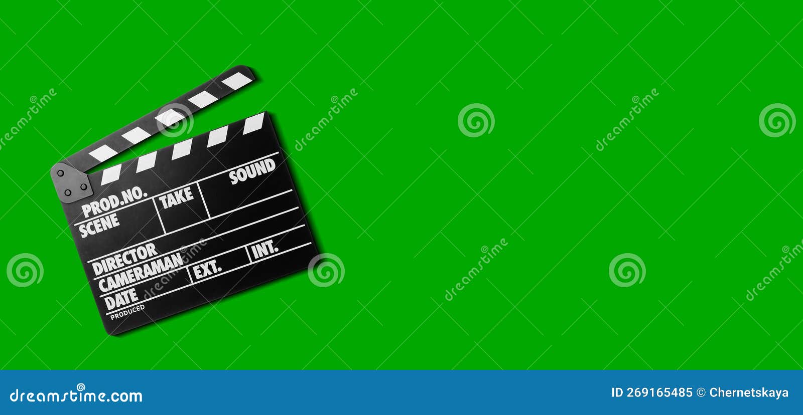 Clapper Board on Chroma Key Background, Top View. Banner Design with ...