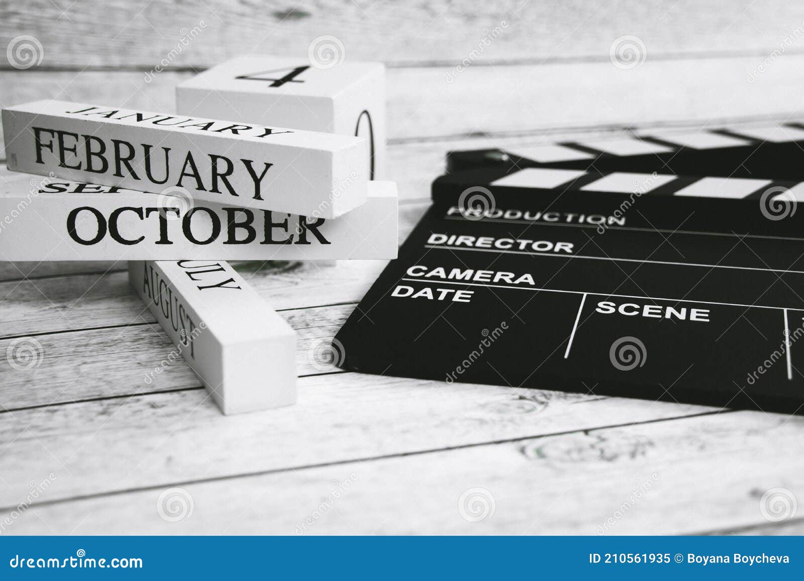 Clapper Board and Cubes for Months Stock Image - Image of clapper ...