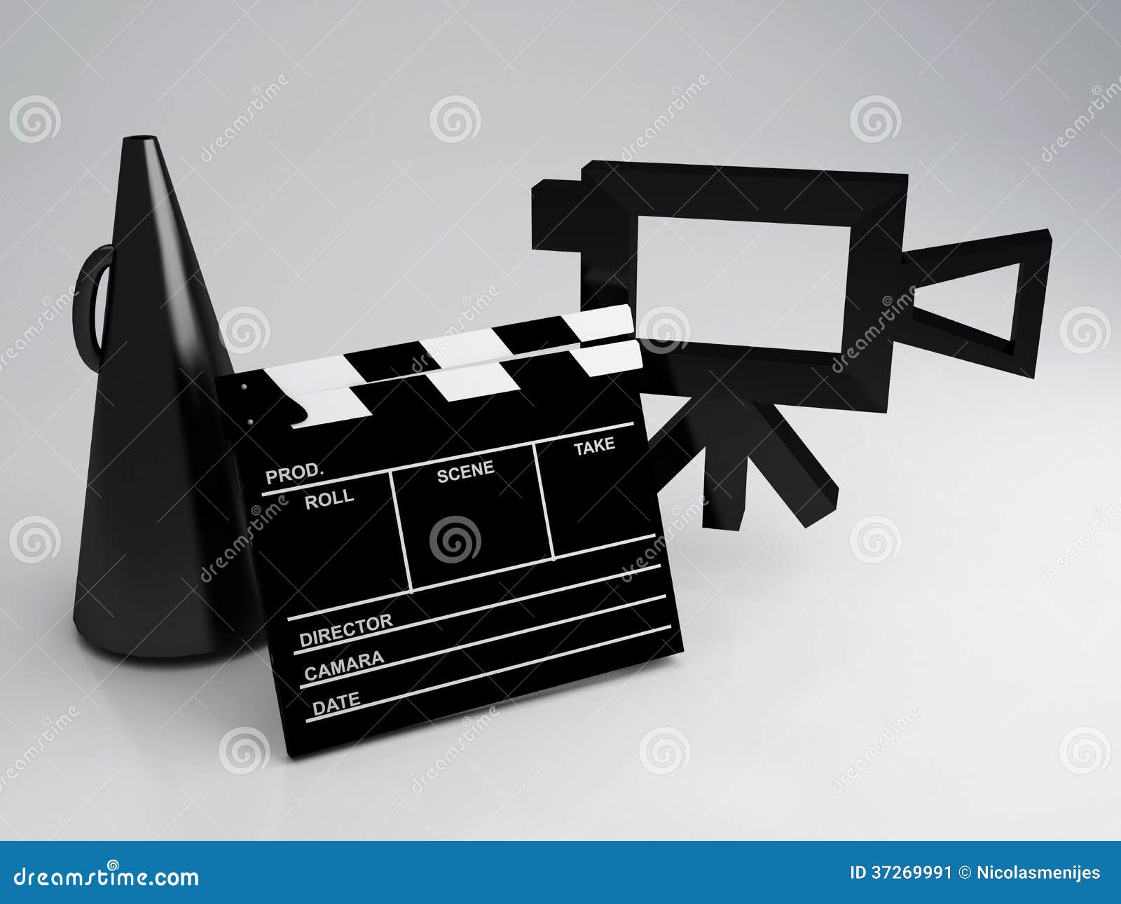 Clapper Board and Old Camera 3d Illustration Stock Illustration ...