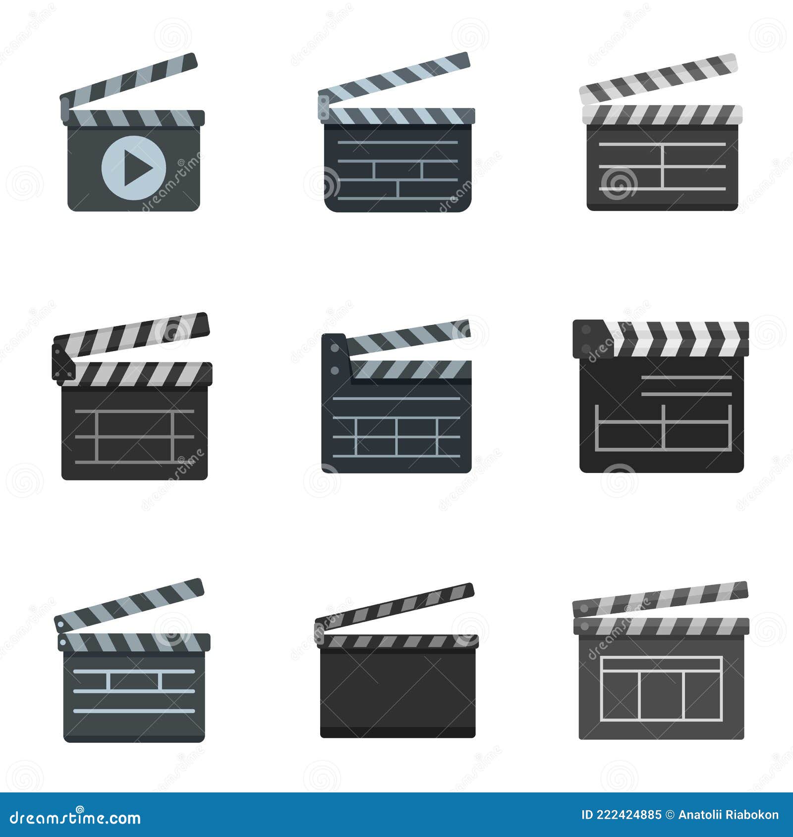 Clapper Icons Set Flat Vector Isolated Stock Vector - Illustration of ...