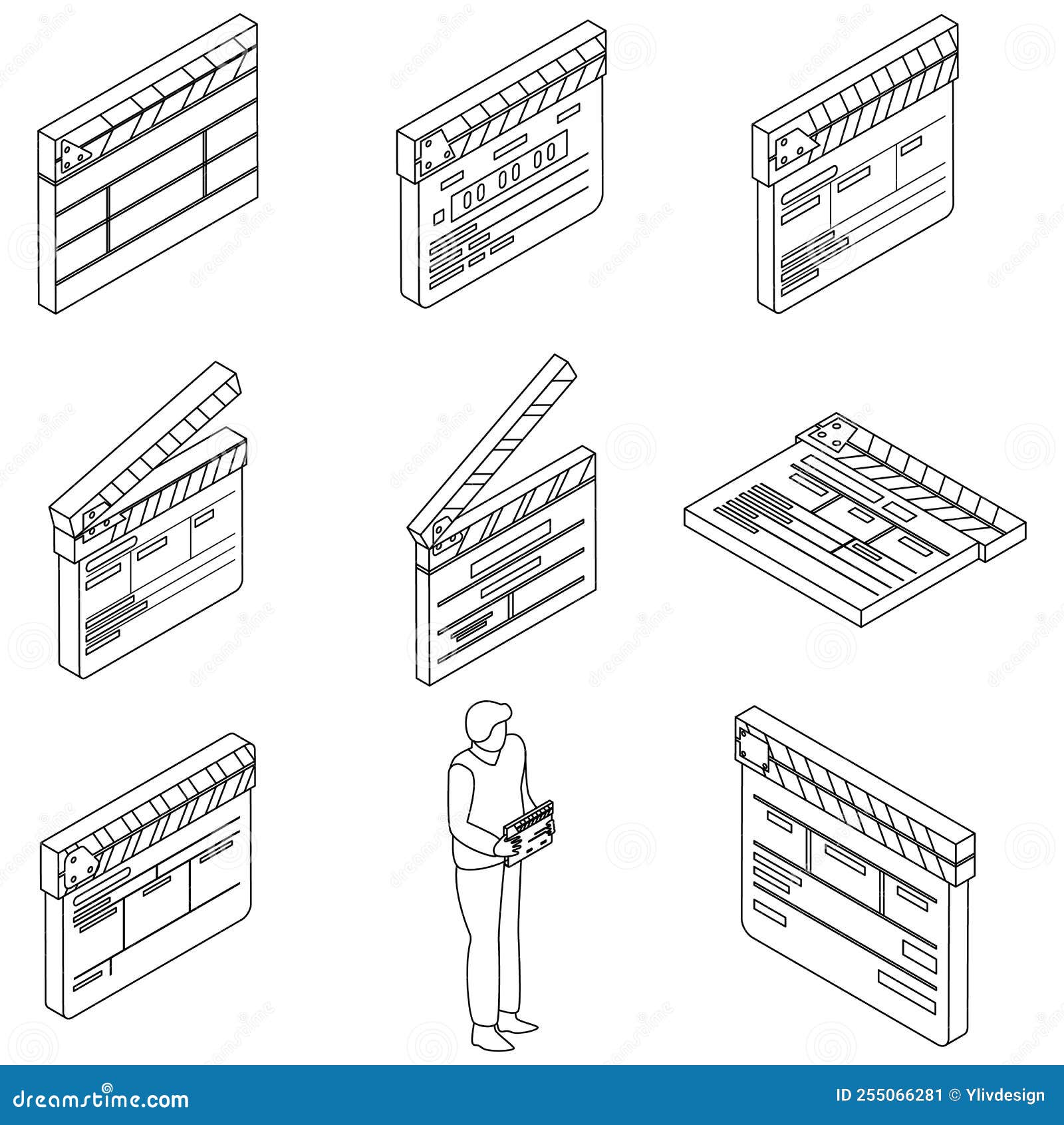 Clapper Icons Set Vector Outline Stock Vector - Illustration of ...