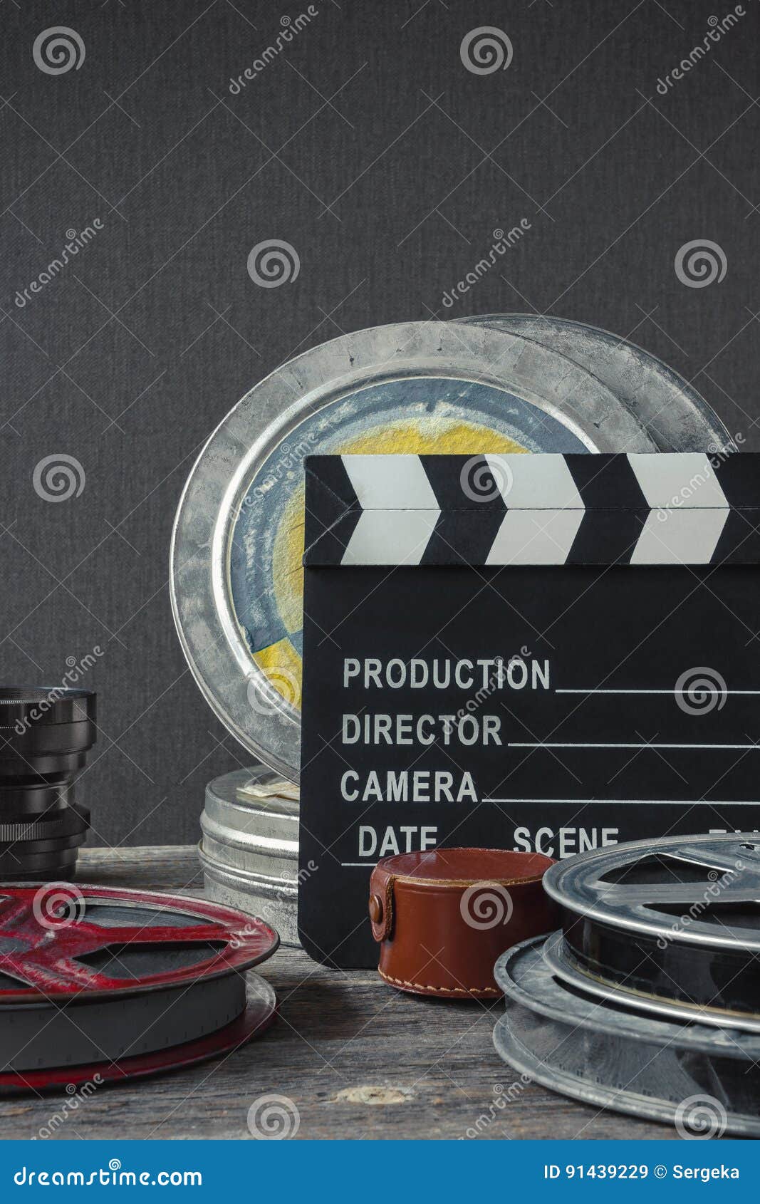 Clapperboard, a Box of Film and Lens Stock Image - Image of clapper ...