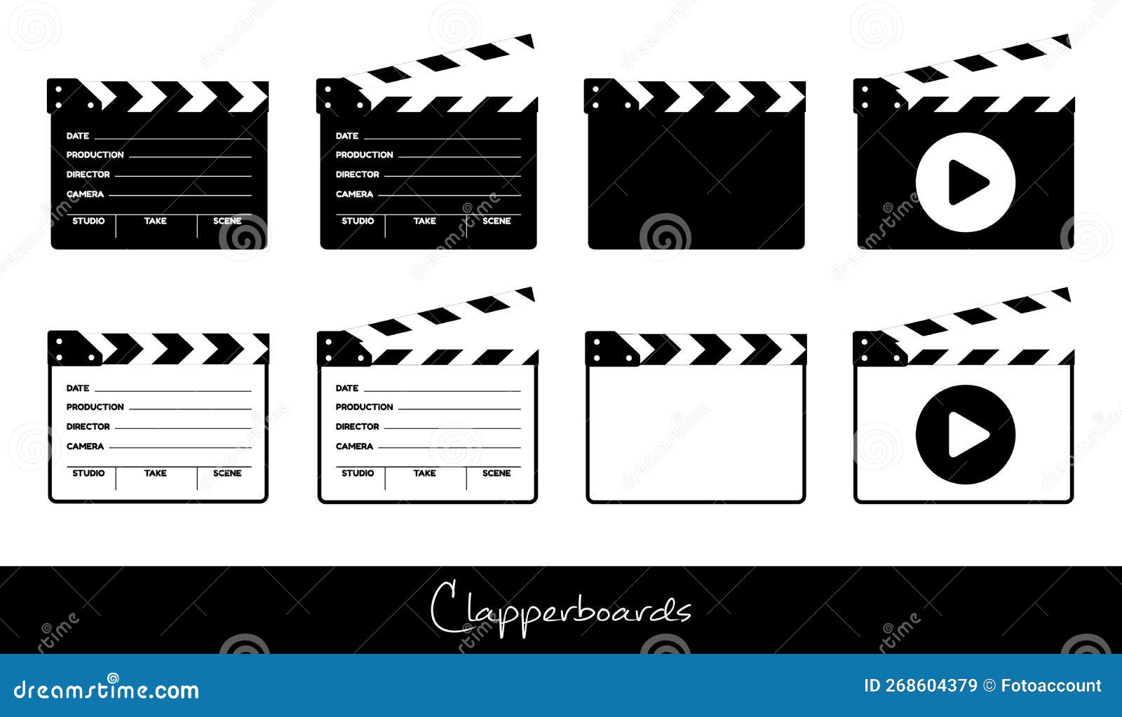Clapperboard Icons Set - Different Vector Illustrations Isolated on ...