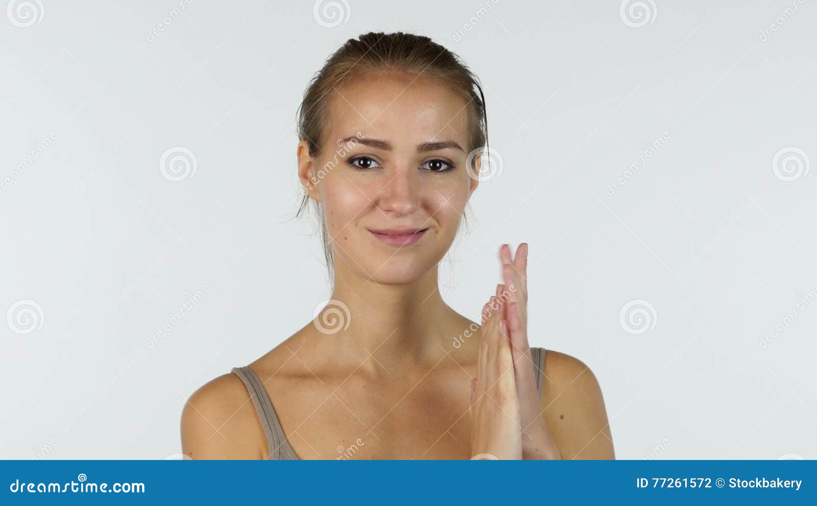 Clapping, Applause by Beautiful Girl, White Background Stock Footage ...