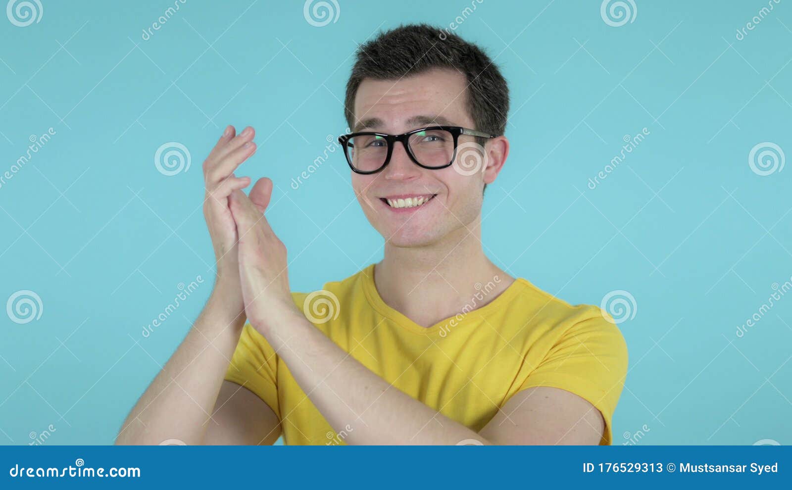 Clapping Casual Man Applauding Isolated on Blue Background Stock Image ...