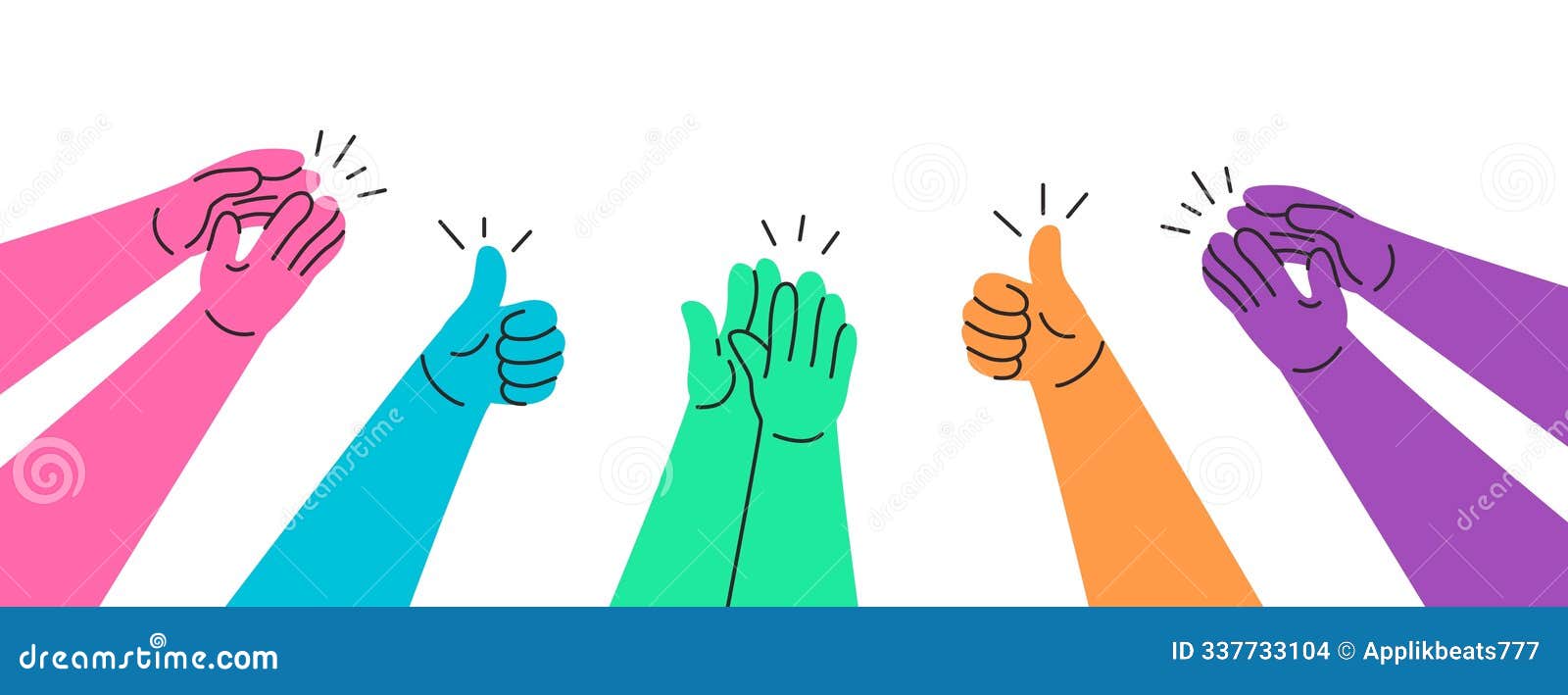 Clapping Hands. Colorful Doodle Hands Clapping And Giving Thumbs Up ...