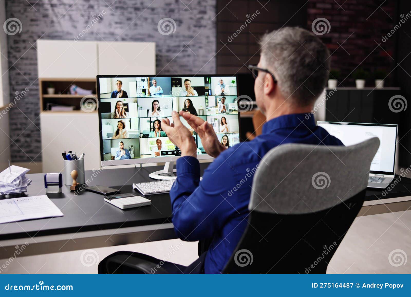 Clapping in Virtual Video Conference Call Stock Image - Image of ...