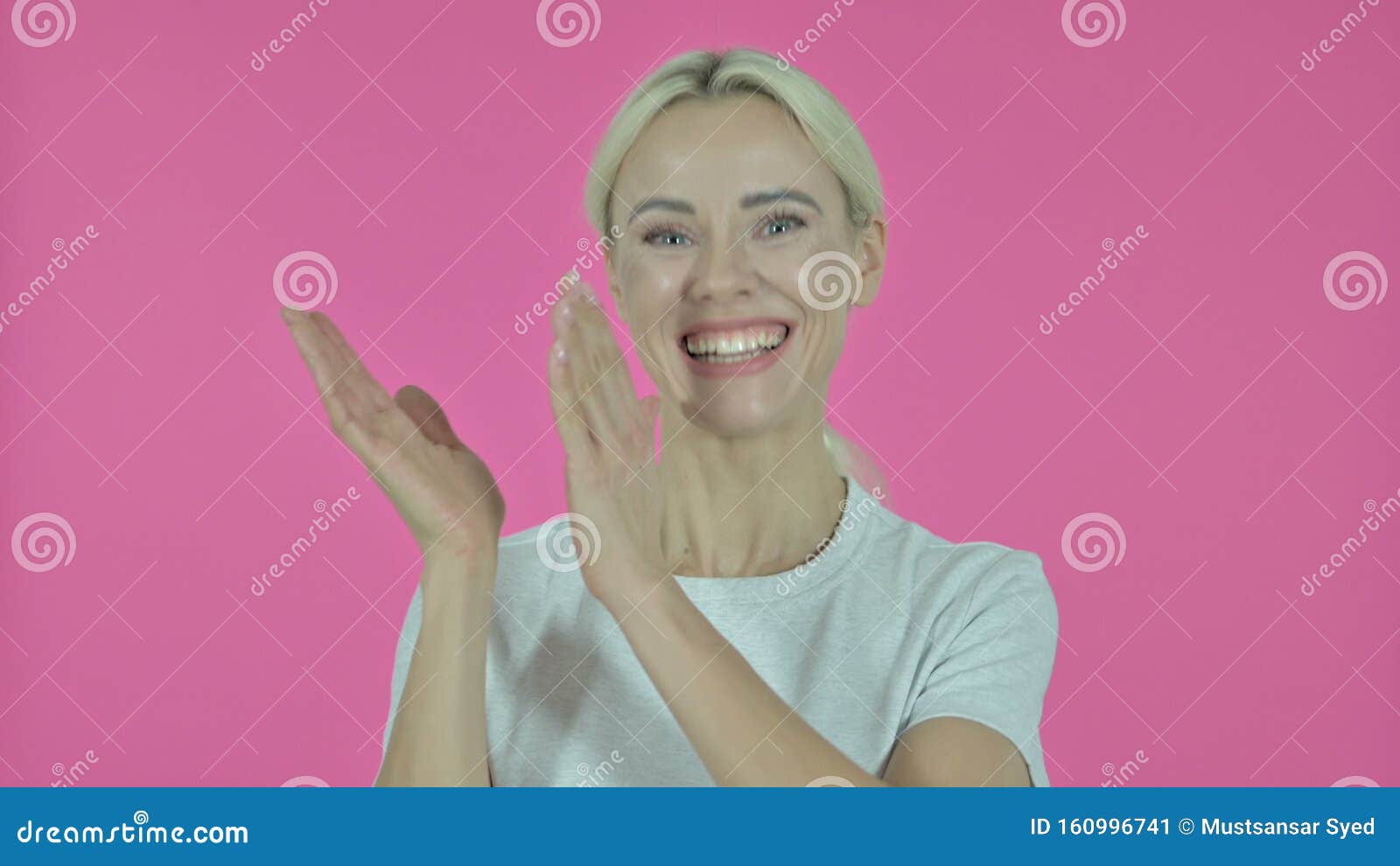 Clapping Young Woman, Applauding on Pink Background Stock Video - Video ...