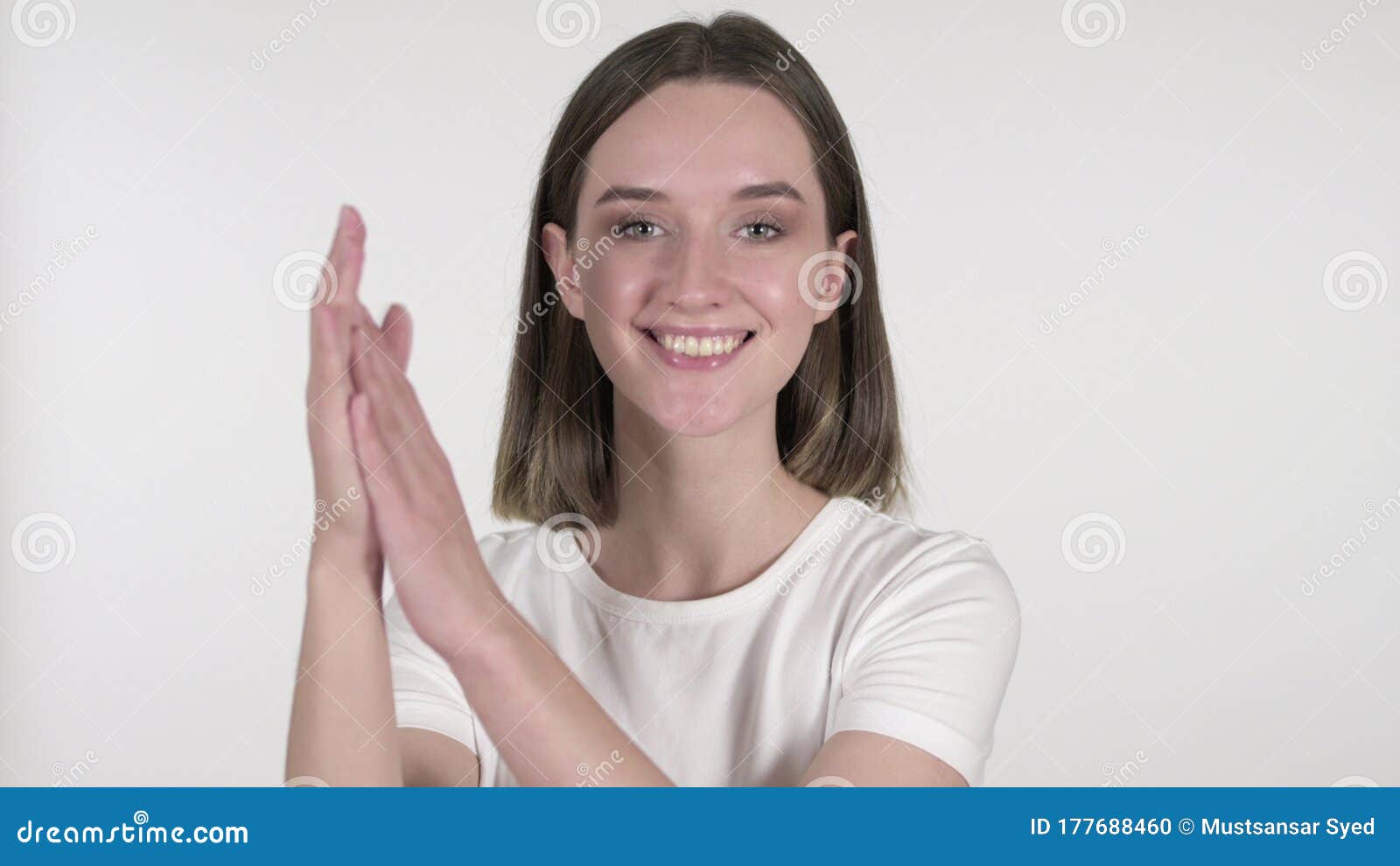 Clapping Young Woman Applauding on White Background Stock Photo - Image ...