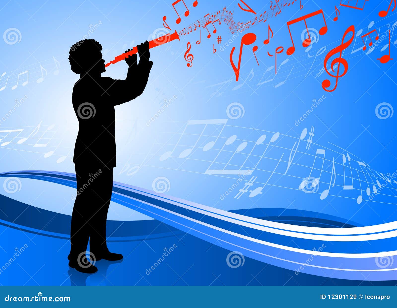Clarinet Player On Abstract Blue Background Cartoon Vector ...