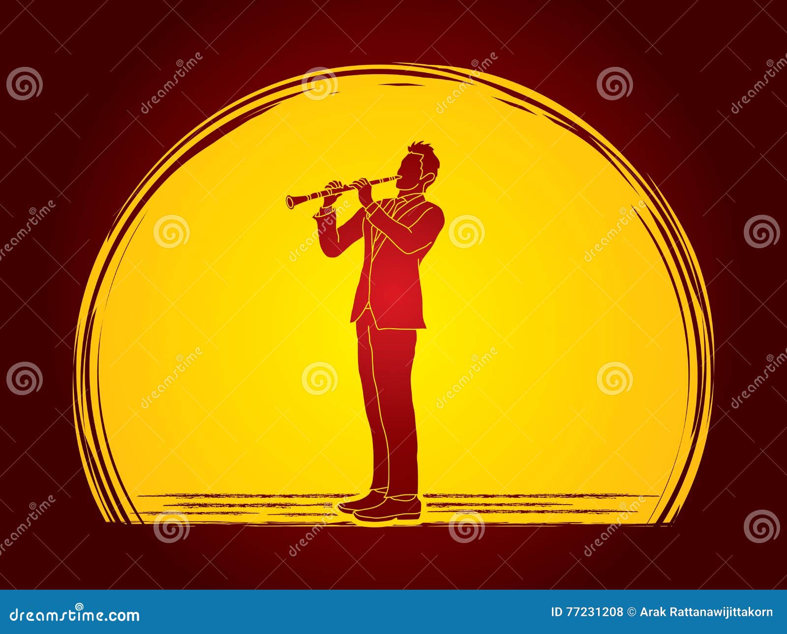 Clarinet Player On Abstract Blue Background Cartoon Vector ...