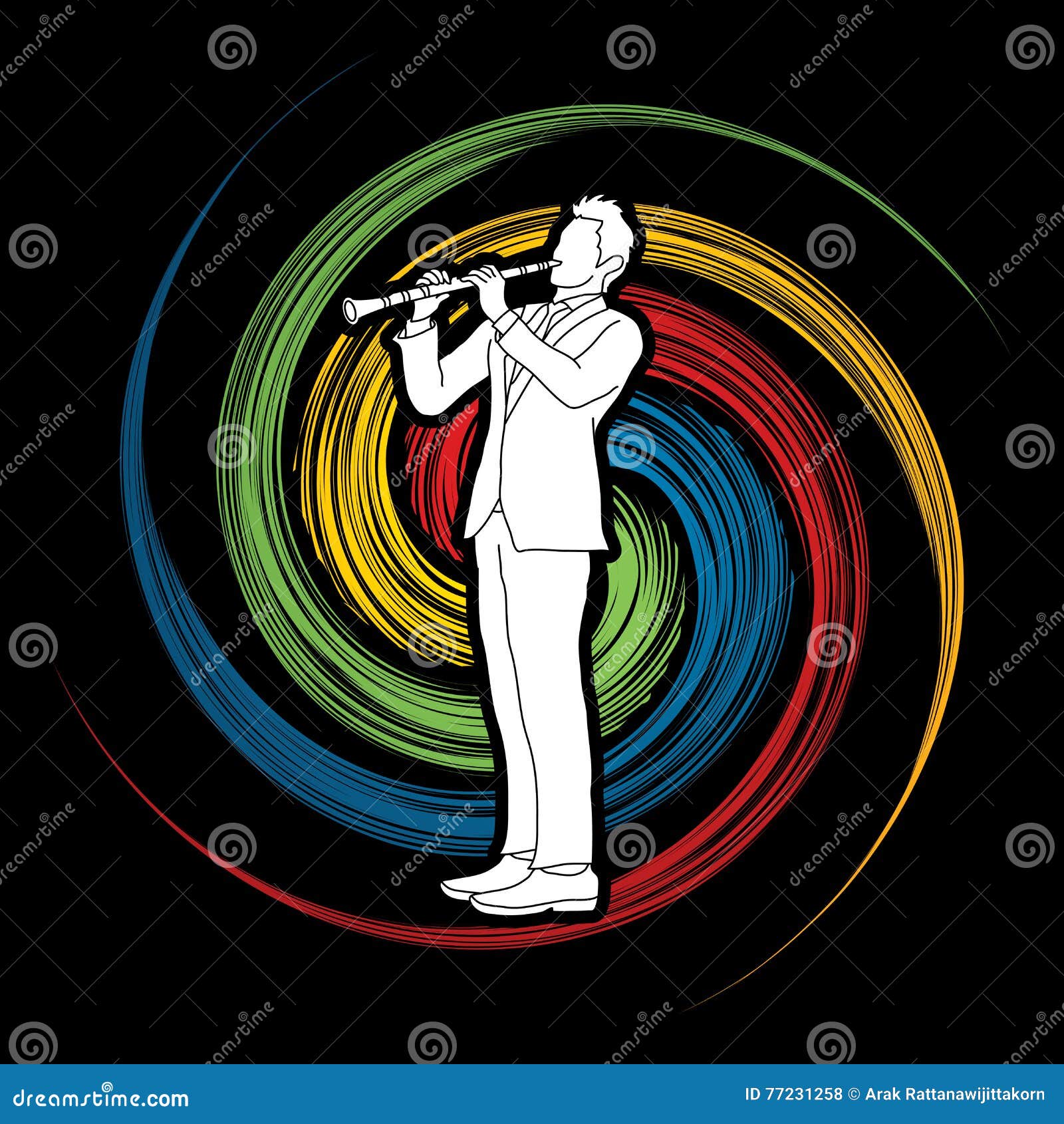 Clarinet Player On Abstract Blue Background Cartoon Vector ...