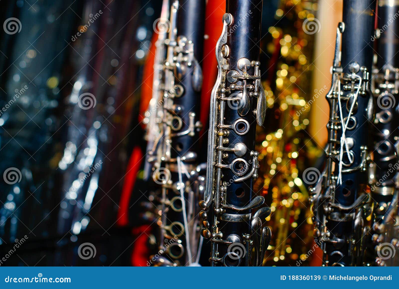 Clarinets in a Shop Window of Musical Instruments Stock Image - Image ...