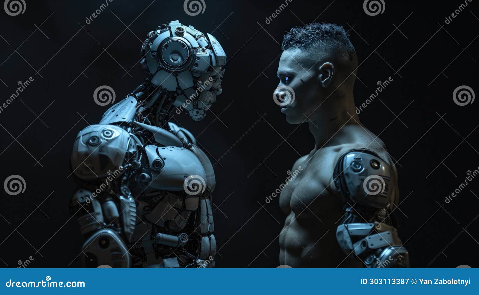 A Clash Between A Cyber Robot Man Wrestler And A Regular Man Wrestler ...