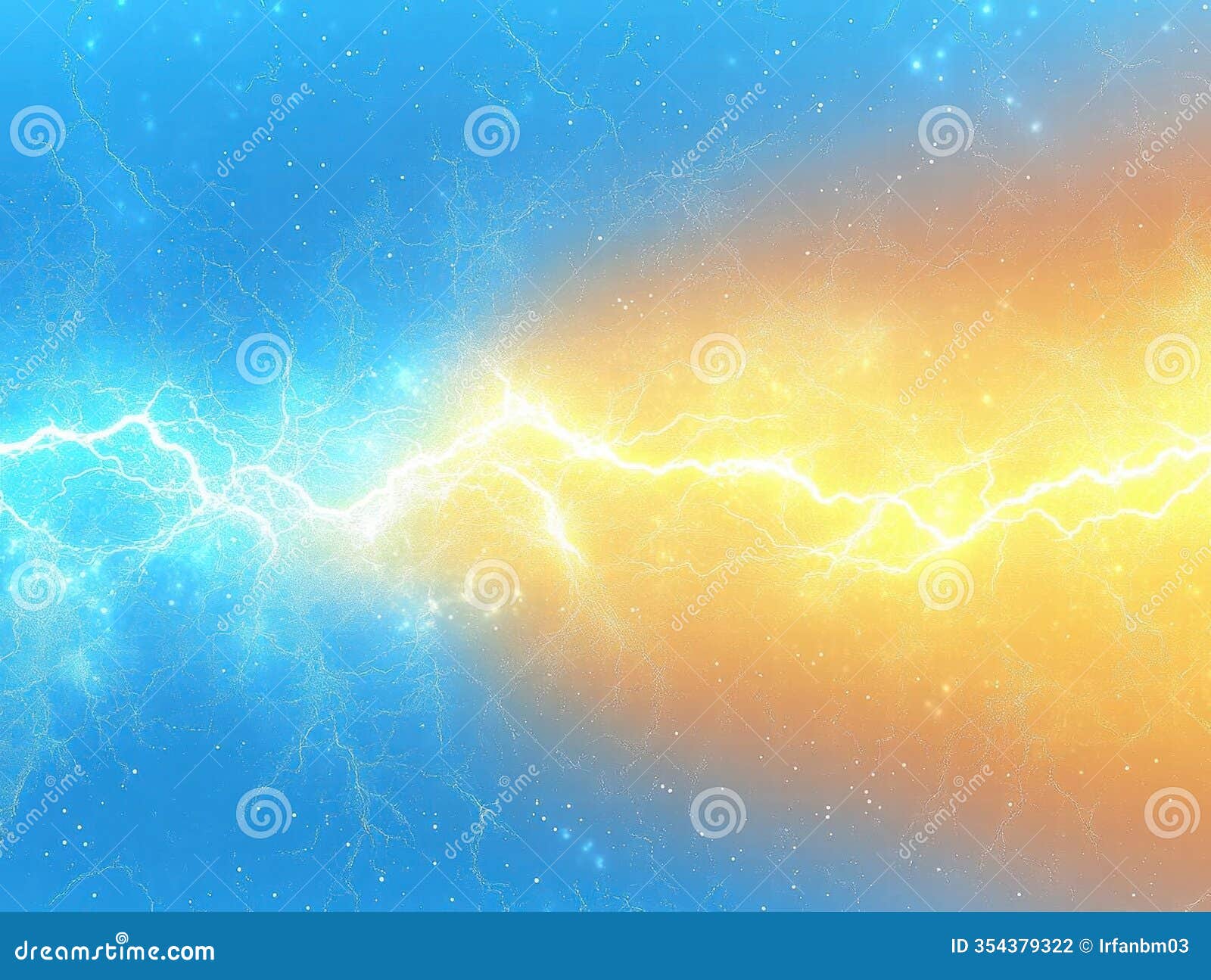 Clash of Elements, Blue and Yellow Lightning in a Starry Sky Stock ...