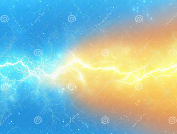Clash of Elements, Blue and Yellow Lightning in a Starry Sky Stock ...