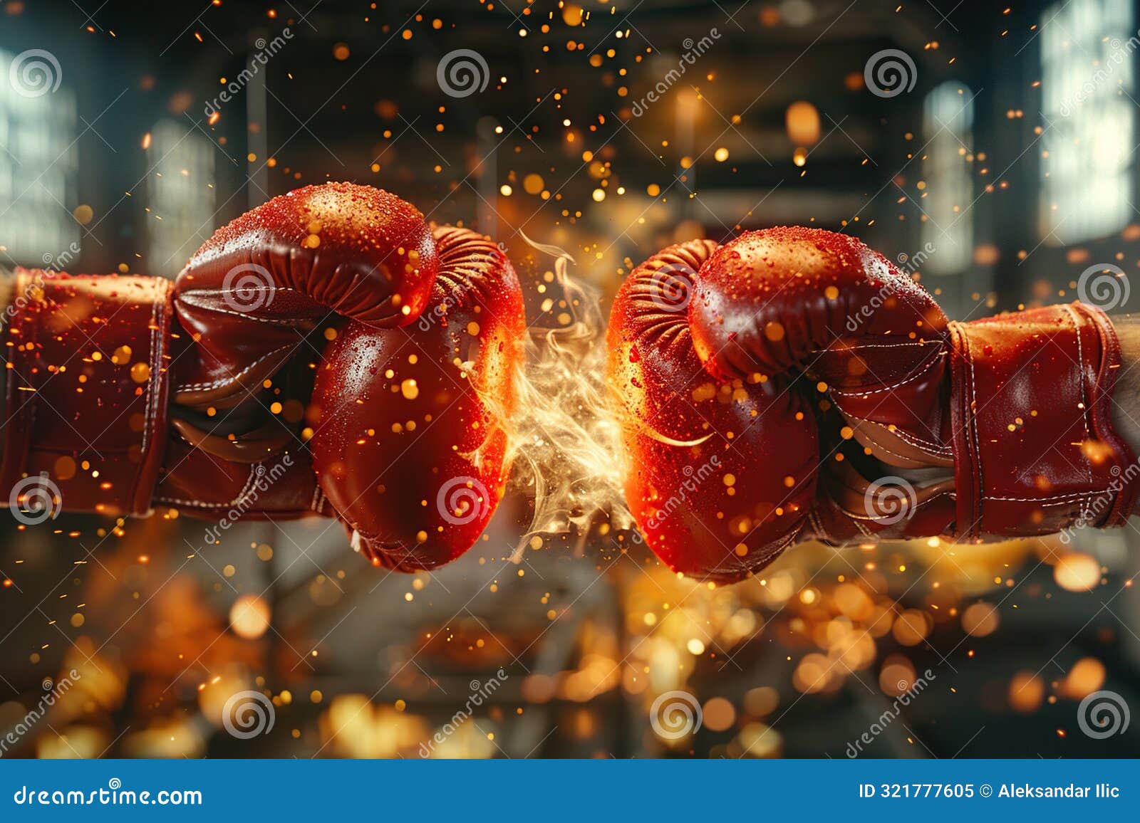 Clash of Two Red Boxing Gloves Burning in Flames and Fire. Ai ...