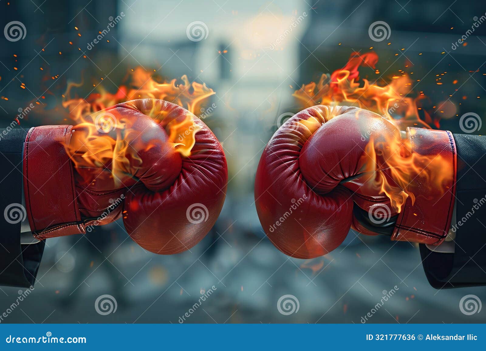 Clash of Two Red Boxing Gloves Burning in Flames and Fire. Ai ...
