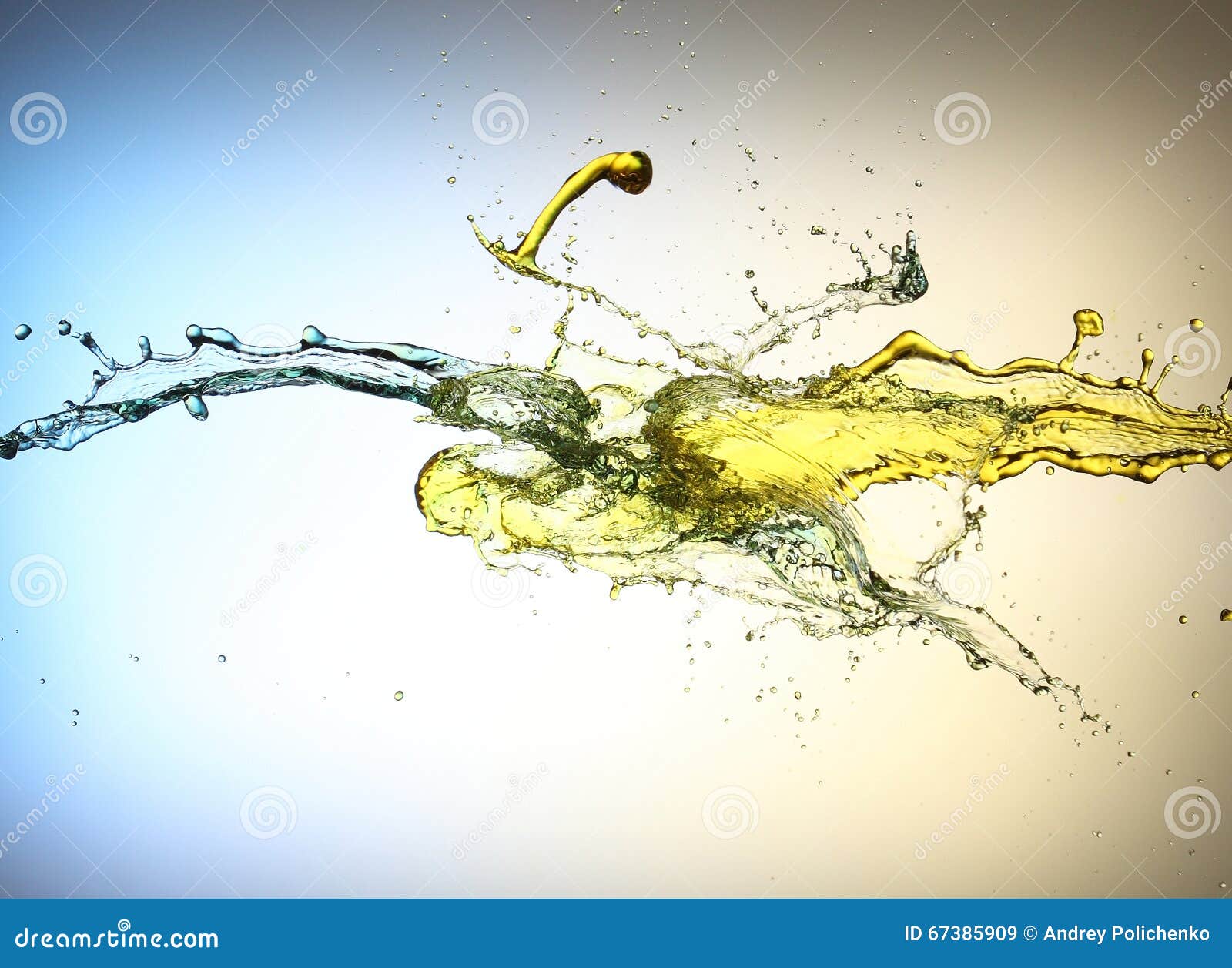Clash of Yellow and Blue Liquid Jets Stock Image - Image of bright ...