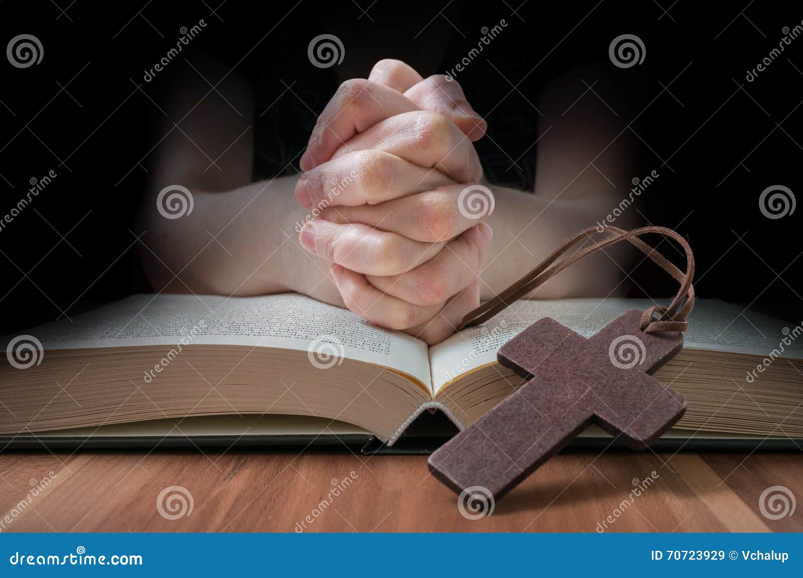 Clasped Hands of Prayer. Low Key Photo Stock Image - Image of bible ...