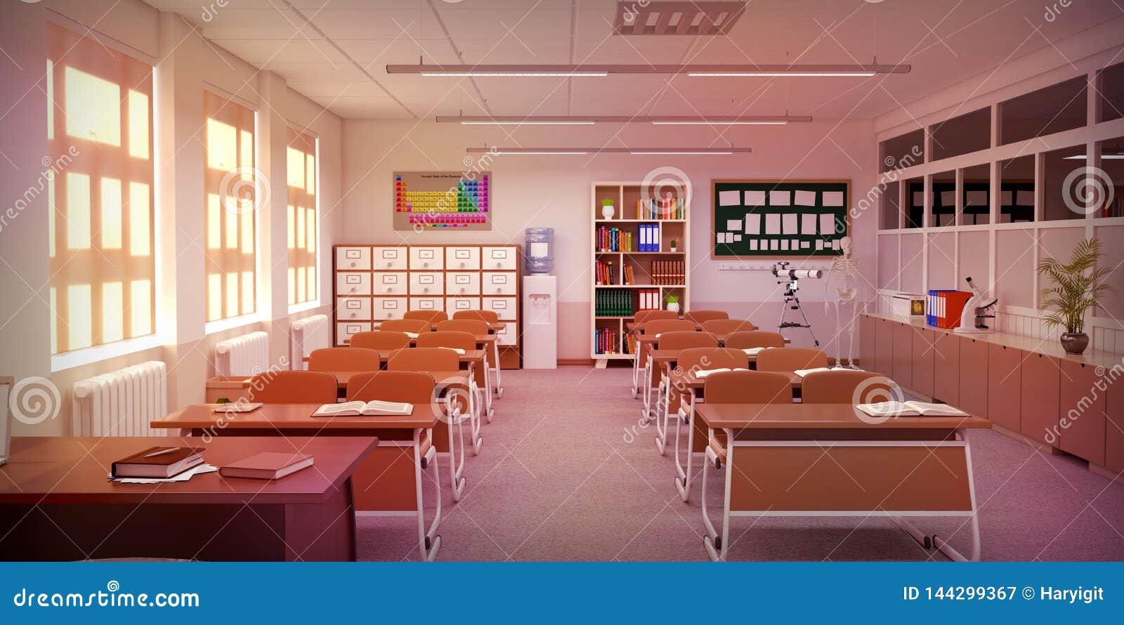 Classroom with Table, Chairs, Panel and School Cabinet. Stock ...