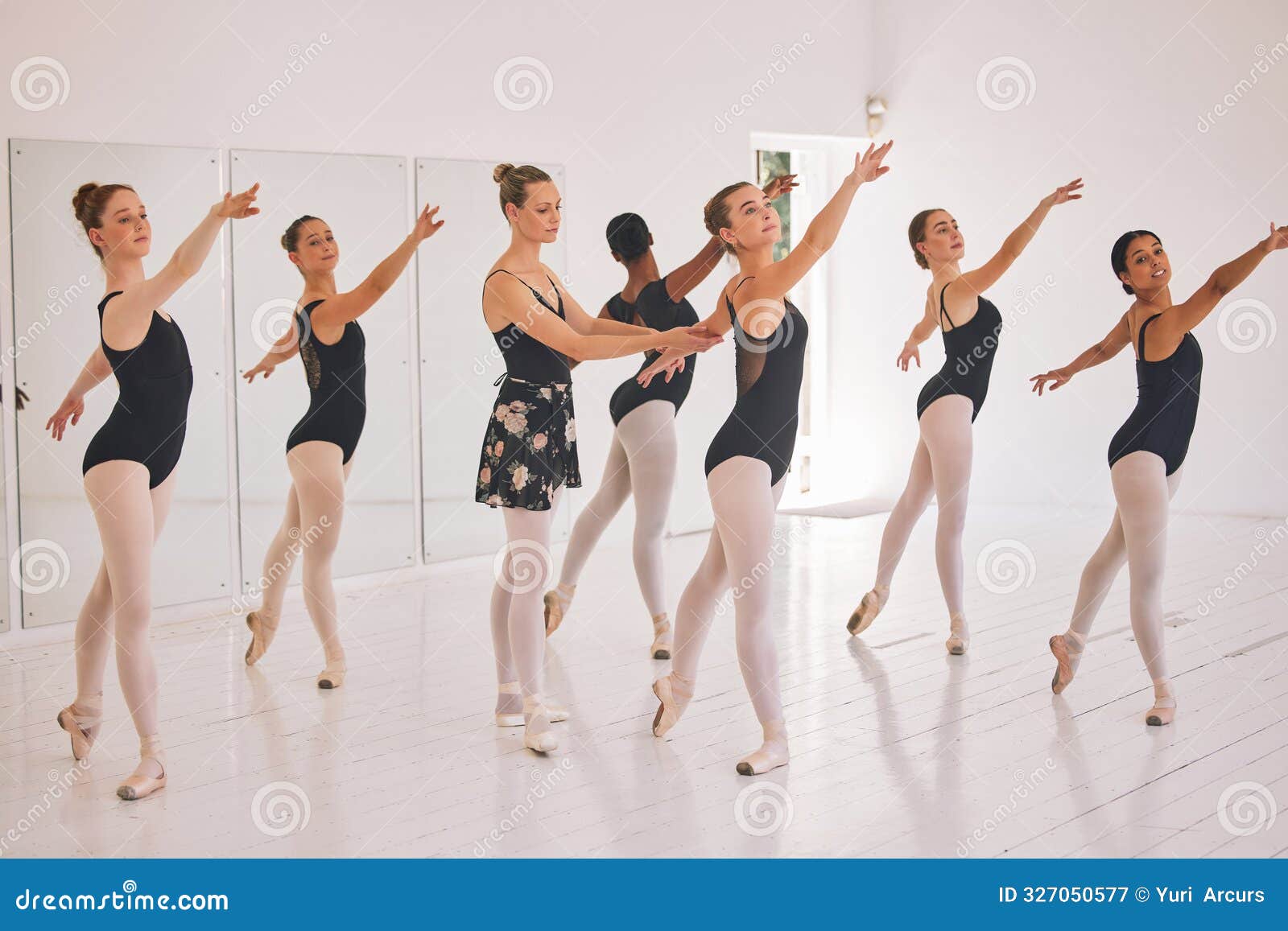 Class, Ballet and Teacher Dance with Students for Training, Art and ...