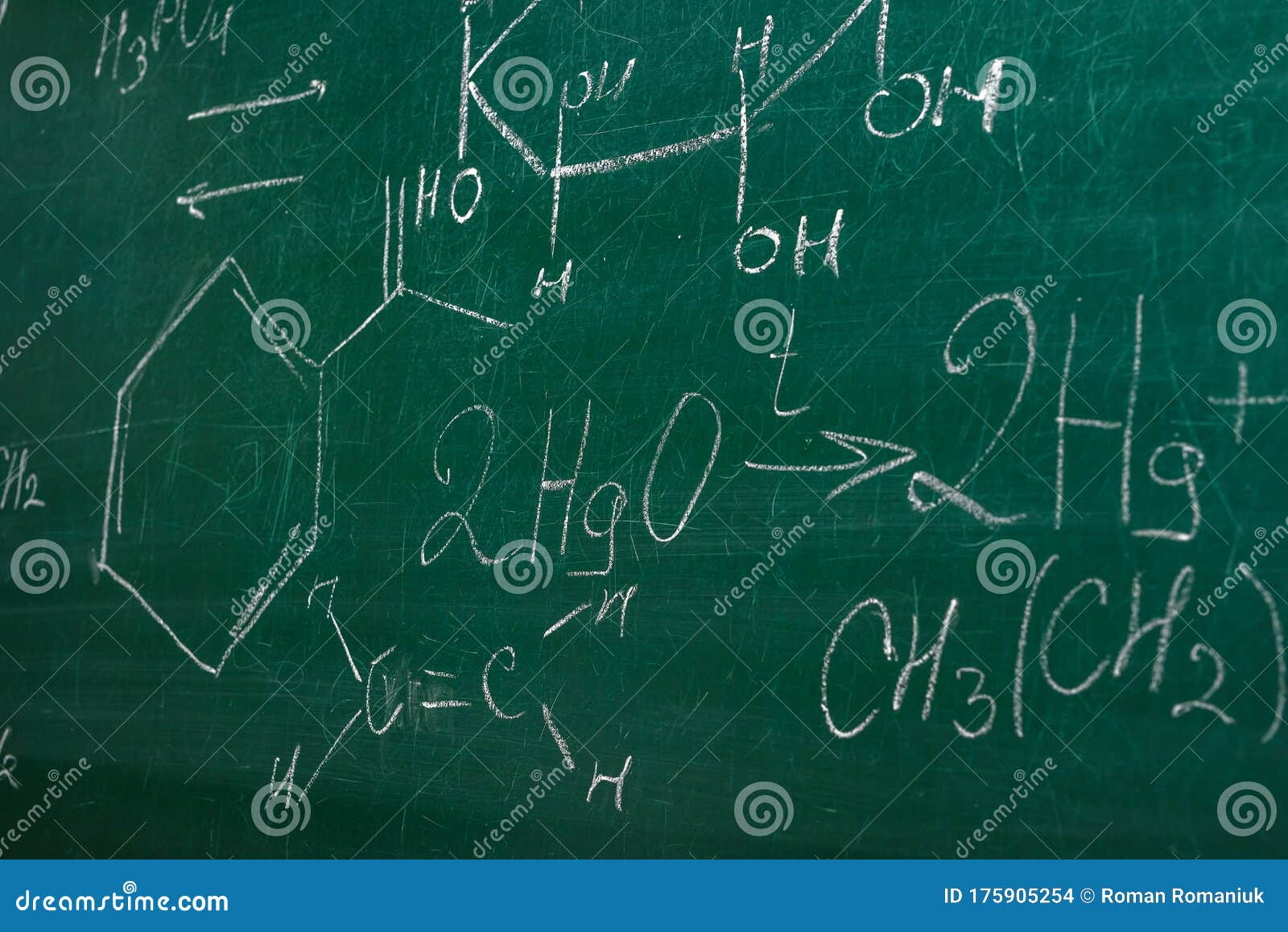 Class Blackboard with Chemical Formulas Close Up. Education Concept ...