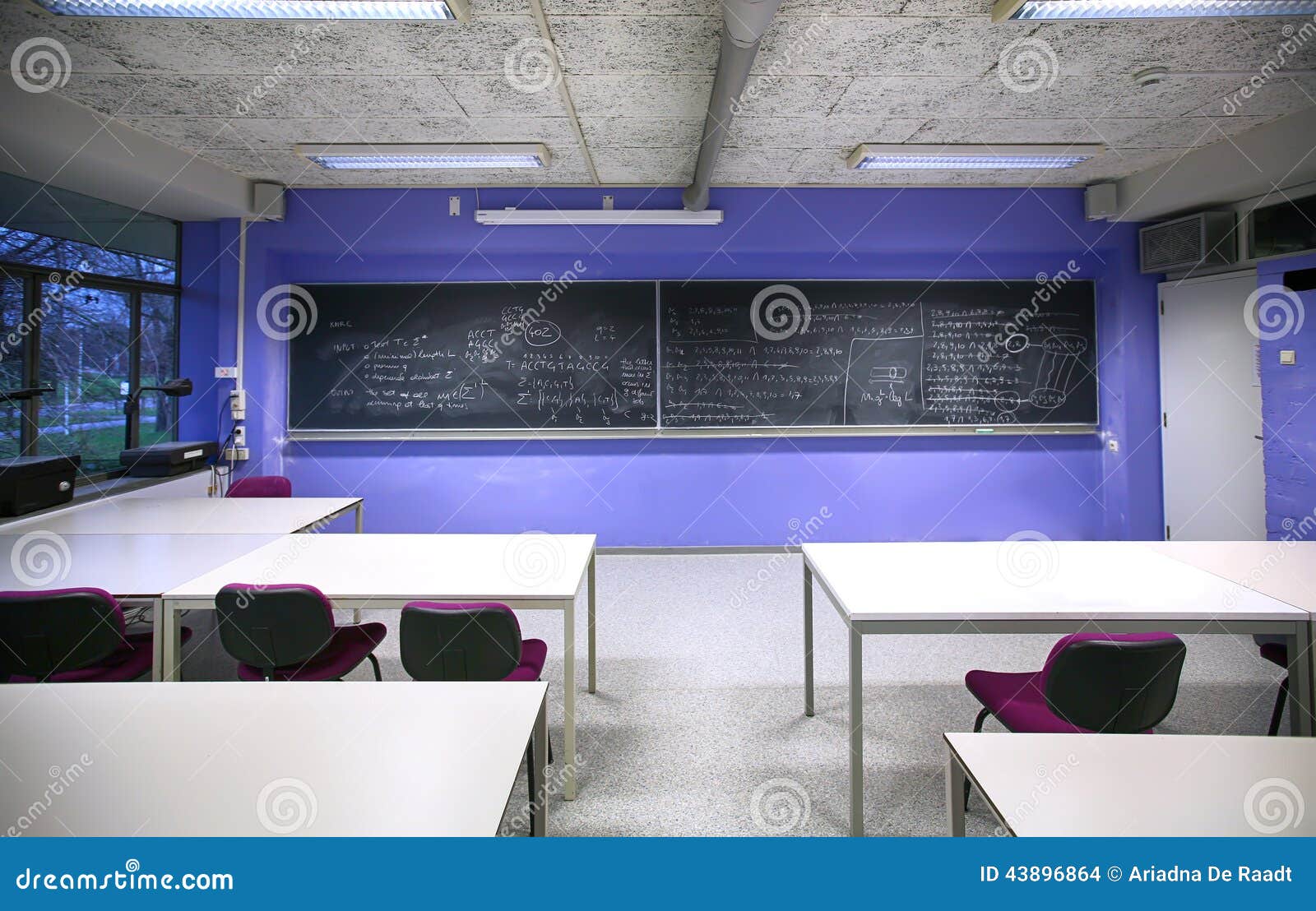 Class Room with Chalk-board Stock Photo - Image of boardroom, desk ...