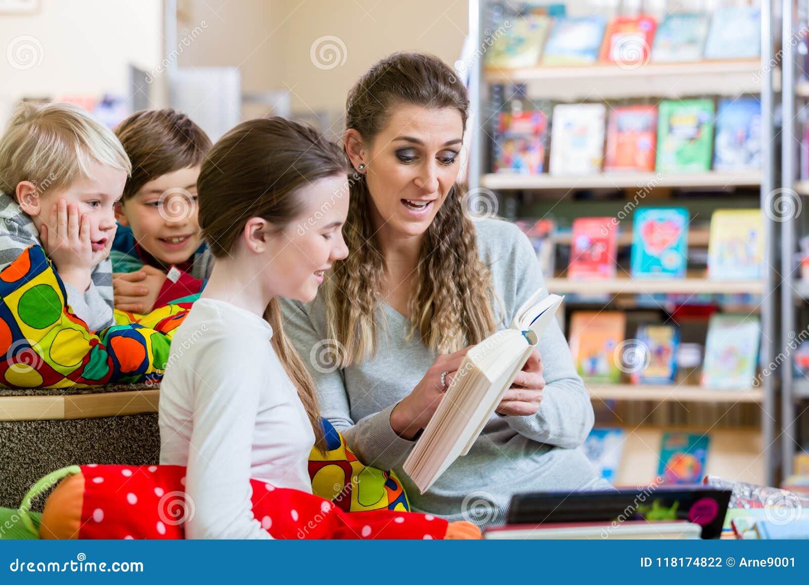 Class of Students with Their Teacher in the School Library Stock Photo ...