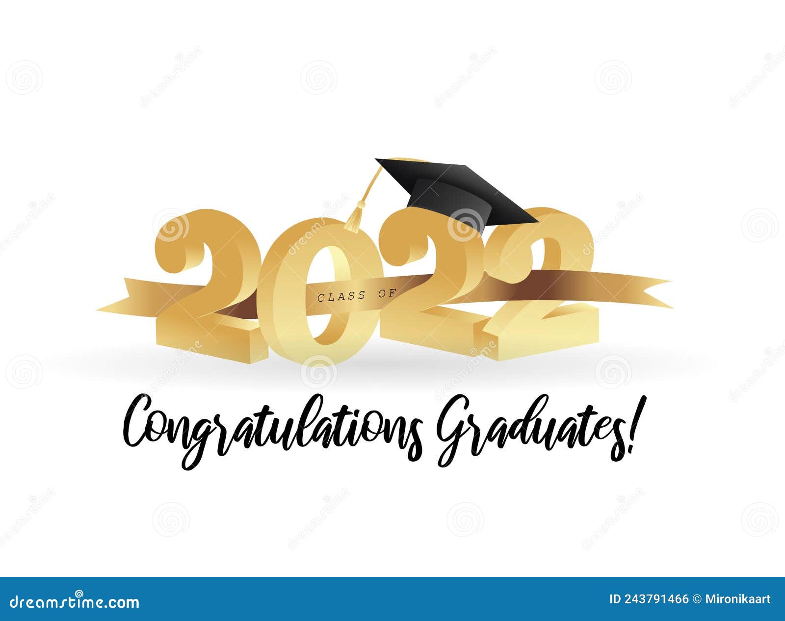 Class of 2022. Congratulations Graduates Gold Graduation Concept with ...