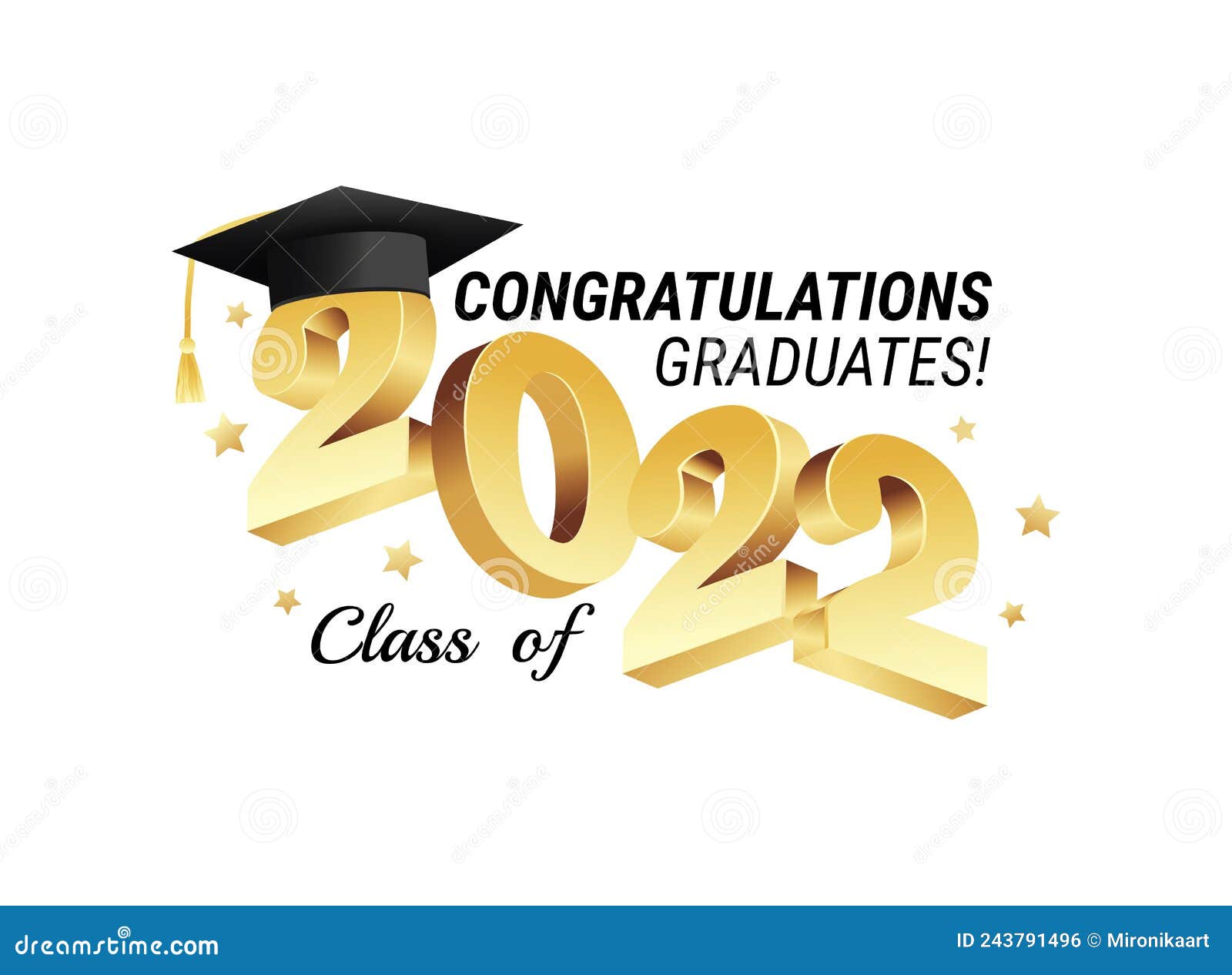 Class of 2022. Congratulations Graduates Gold Graduation Concept with ...