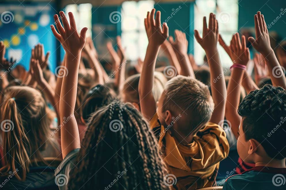 A Class of Eager Students Raising Their Hands To Answer a Question, AI ...
