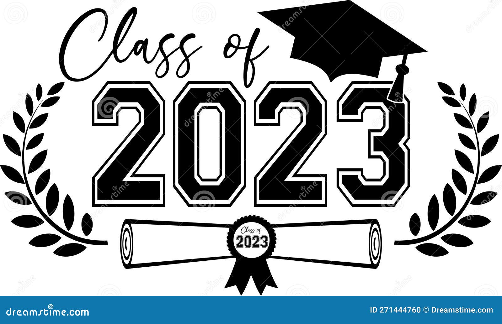 Class of 2023 Emblem with Diploma and Cap Stock Illustration ...