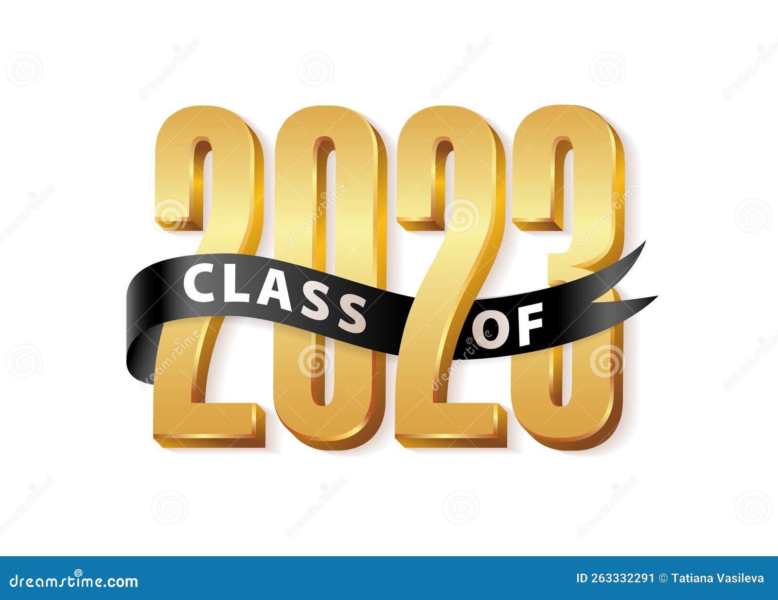 Class Of 2023 Gold Lettering Graduation 3d Logo With Black Ribbon