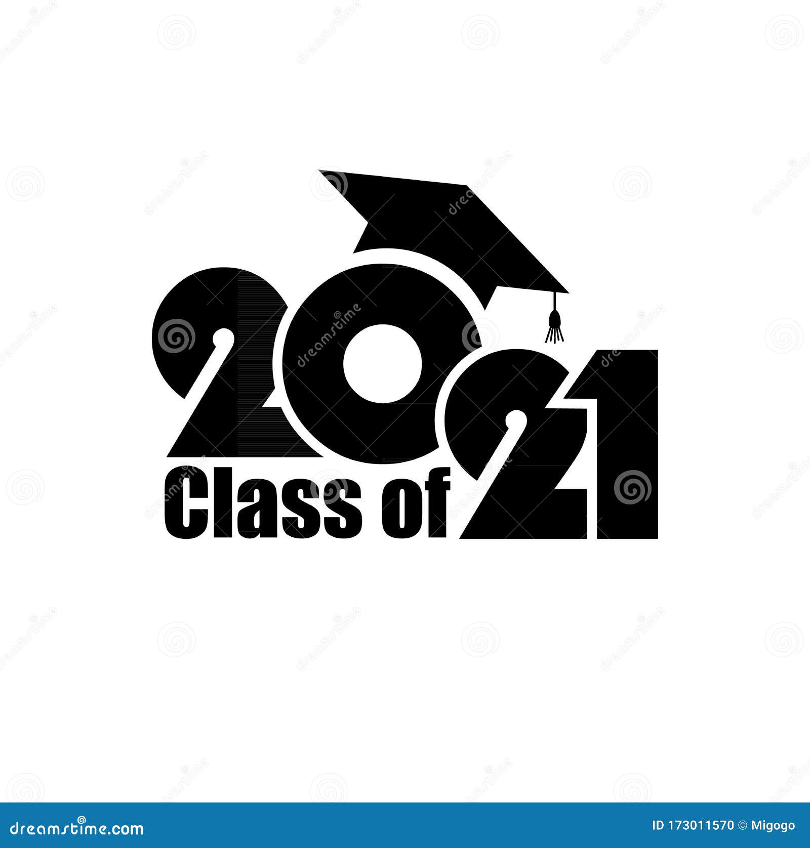 Class of 2021 with Graduation Cap. Flat Design on White Background ...