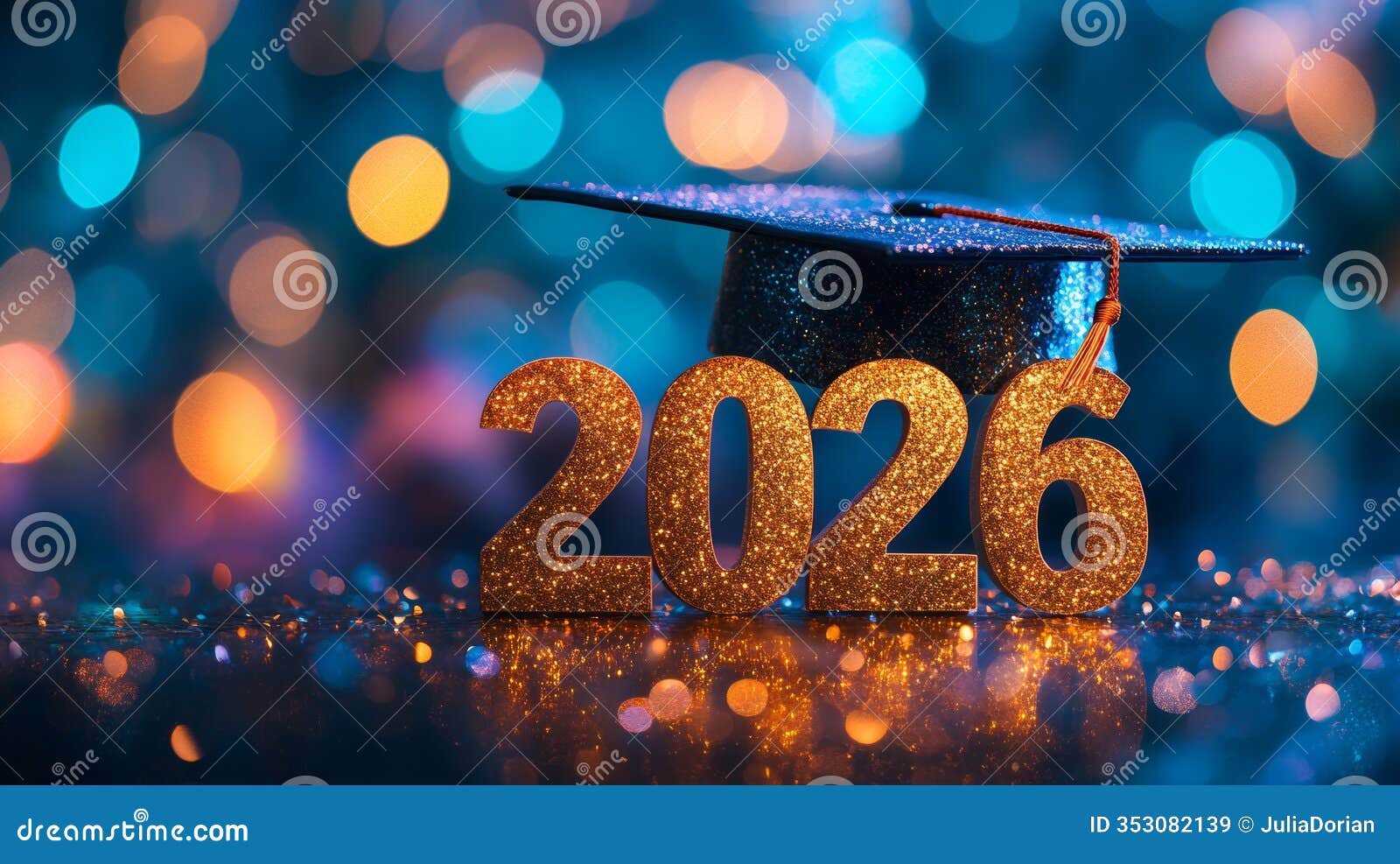 Class Of 2026 Graduation Glitter Numbers With Cap On Sparkling ...