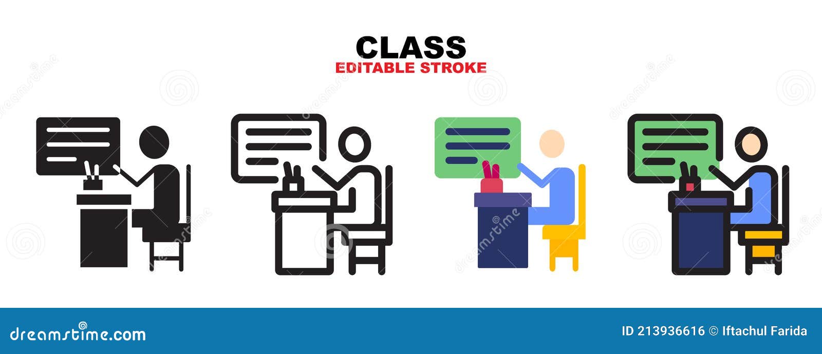 Class Icon Set with Different Styles. Editable Stroke and Pixel Perfect ...