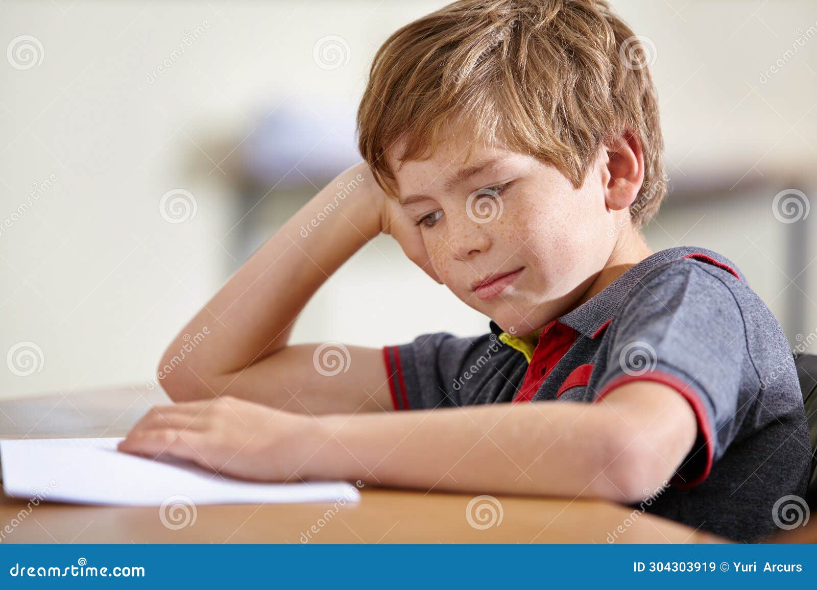Class, Notebook and Bored Child at Desk, Learning and Education with ...