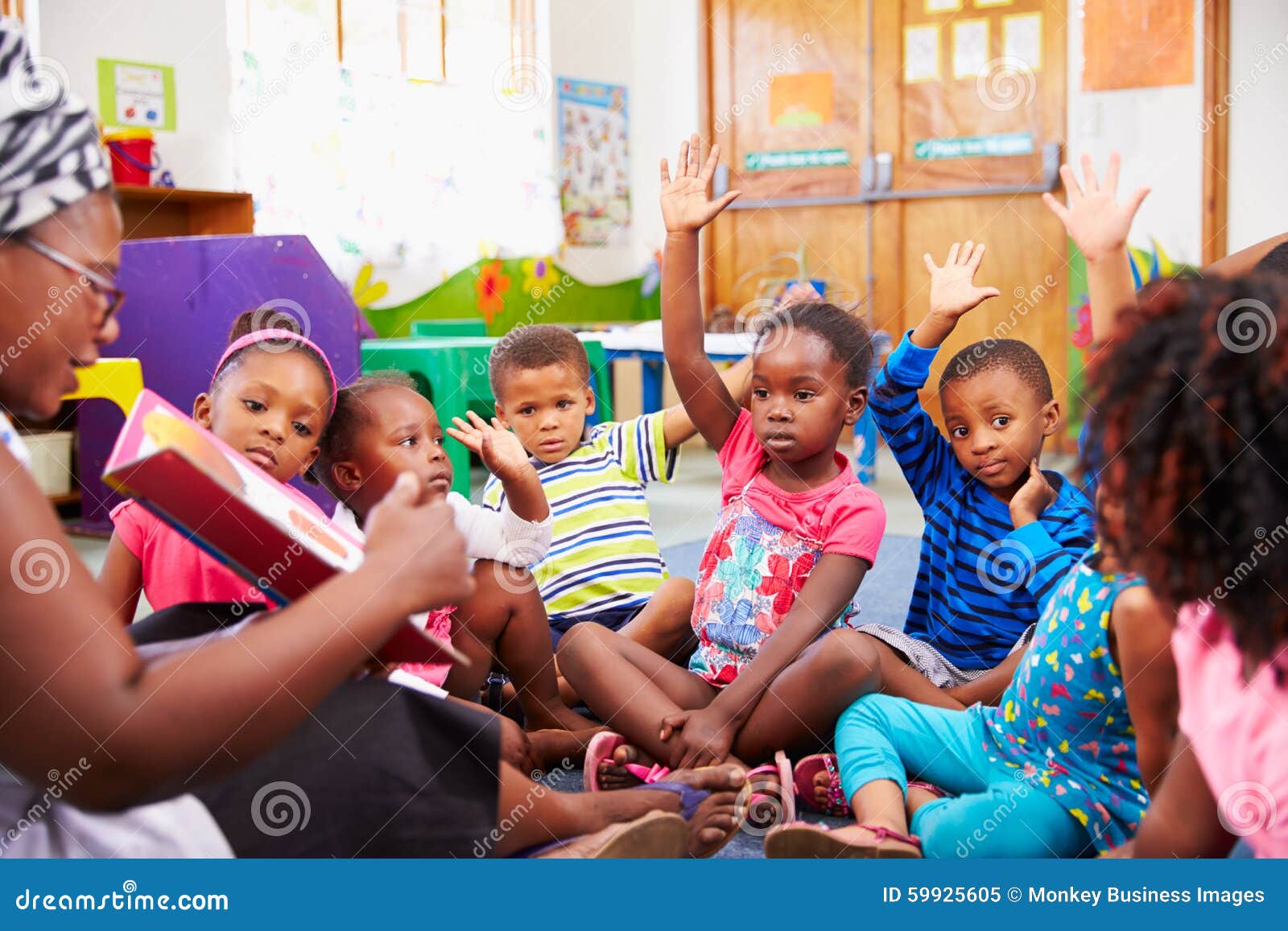 Class of Preschool Children Raising Hands To Answer Teacher Stock Image ... Class of Preschool Children Raising Hands To Answer Teacher Stock Image ...