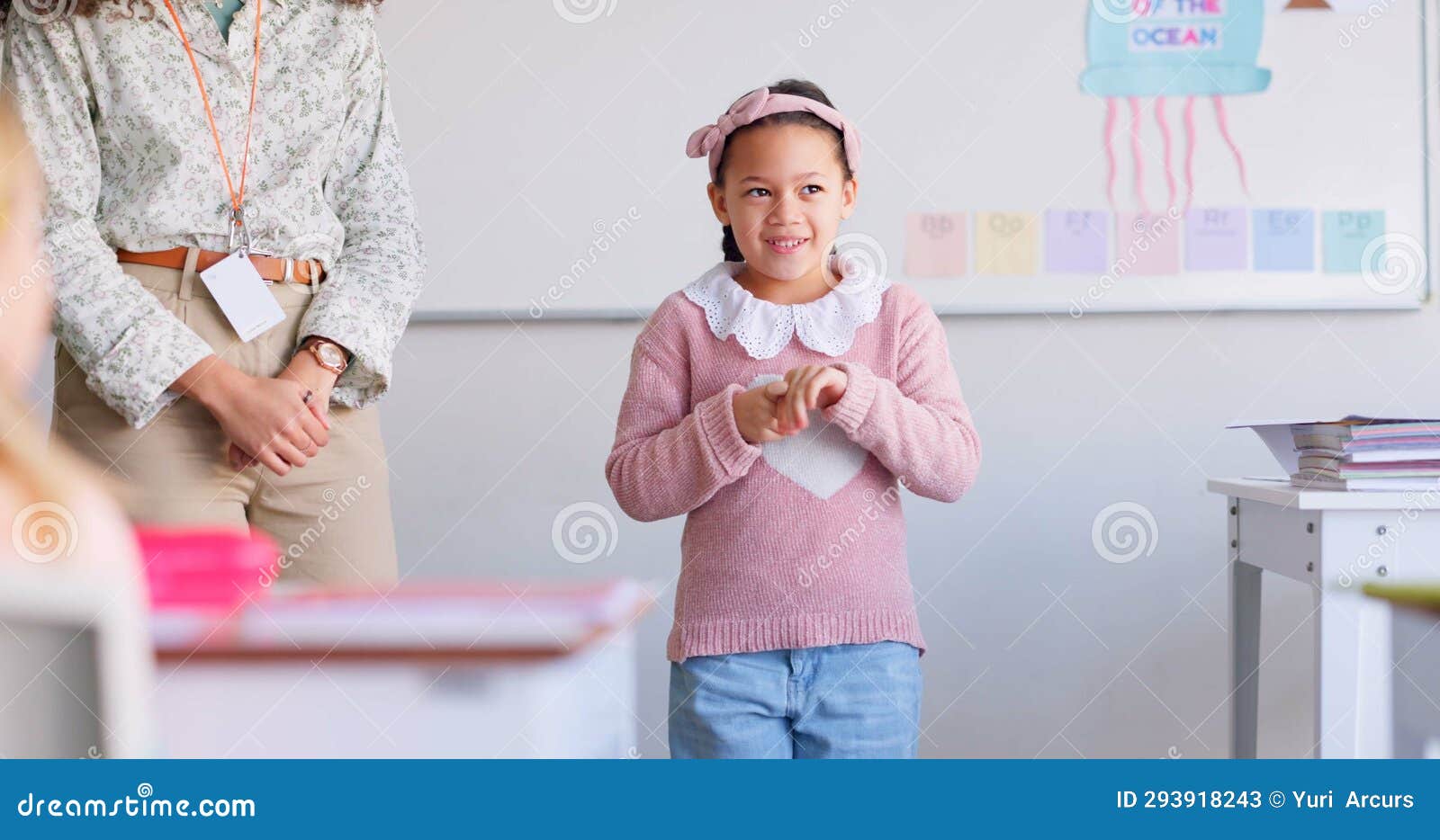 Class, Presentation and Happy Child Speaker with Applause and Cheering ...