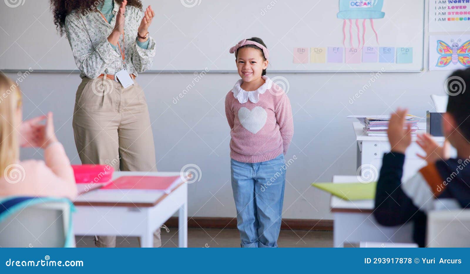 Class, Presentation Success and Child Speaker with Applause and ...