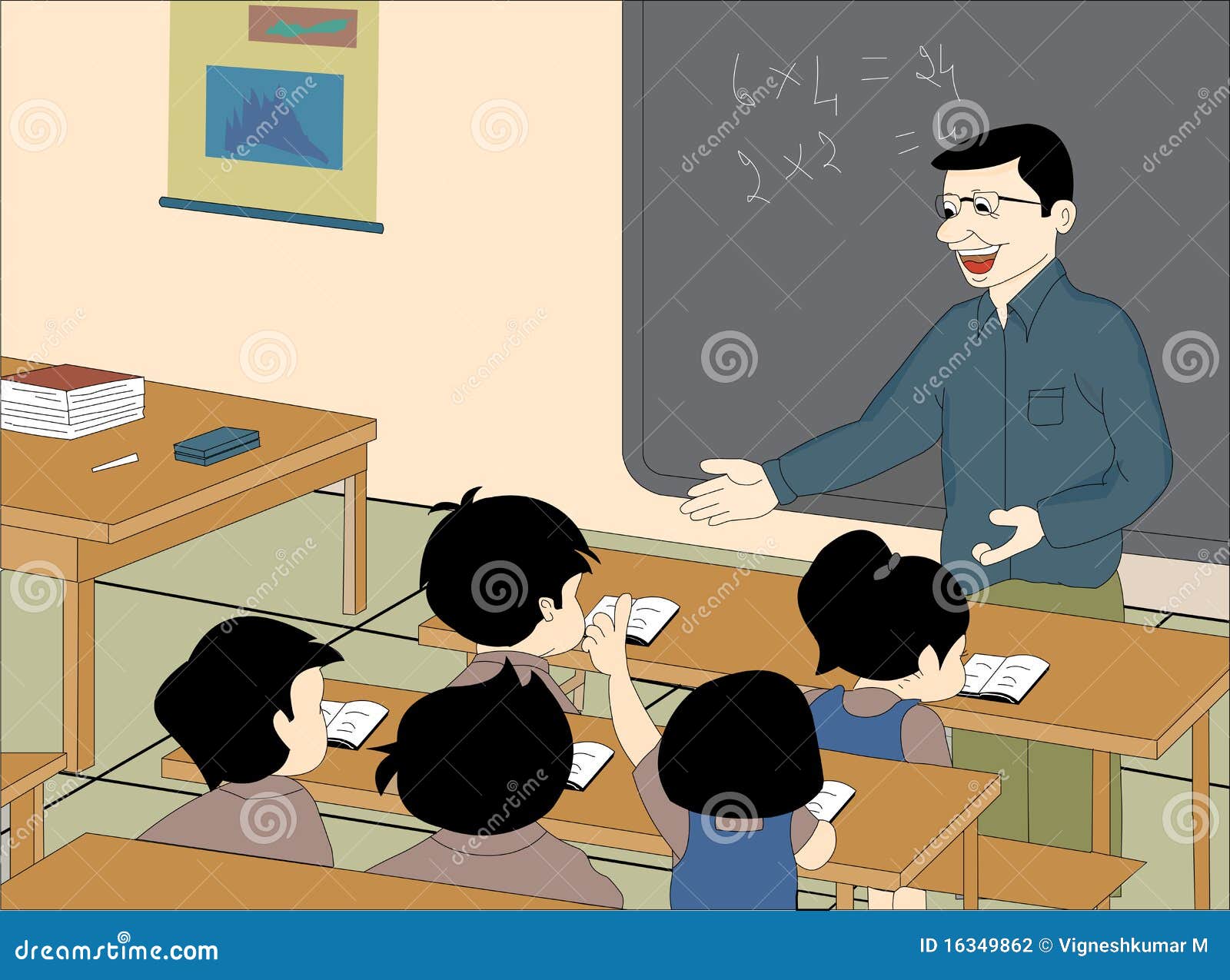 Educational Scene: Teacher Teaching Lesson To Engaged Children in ...
