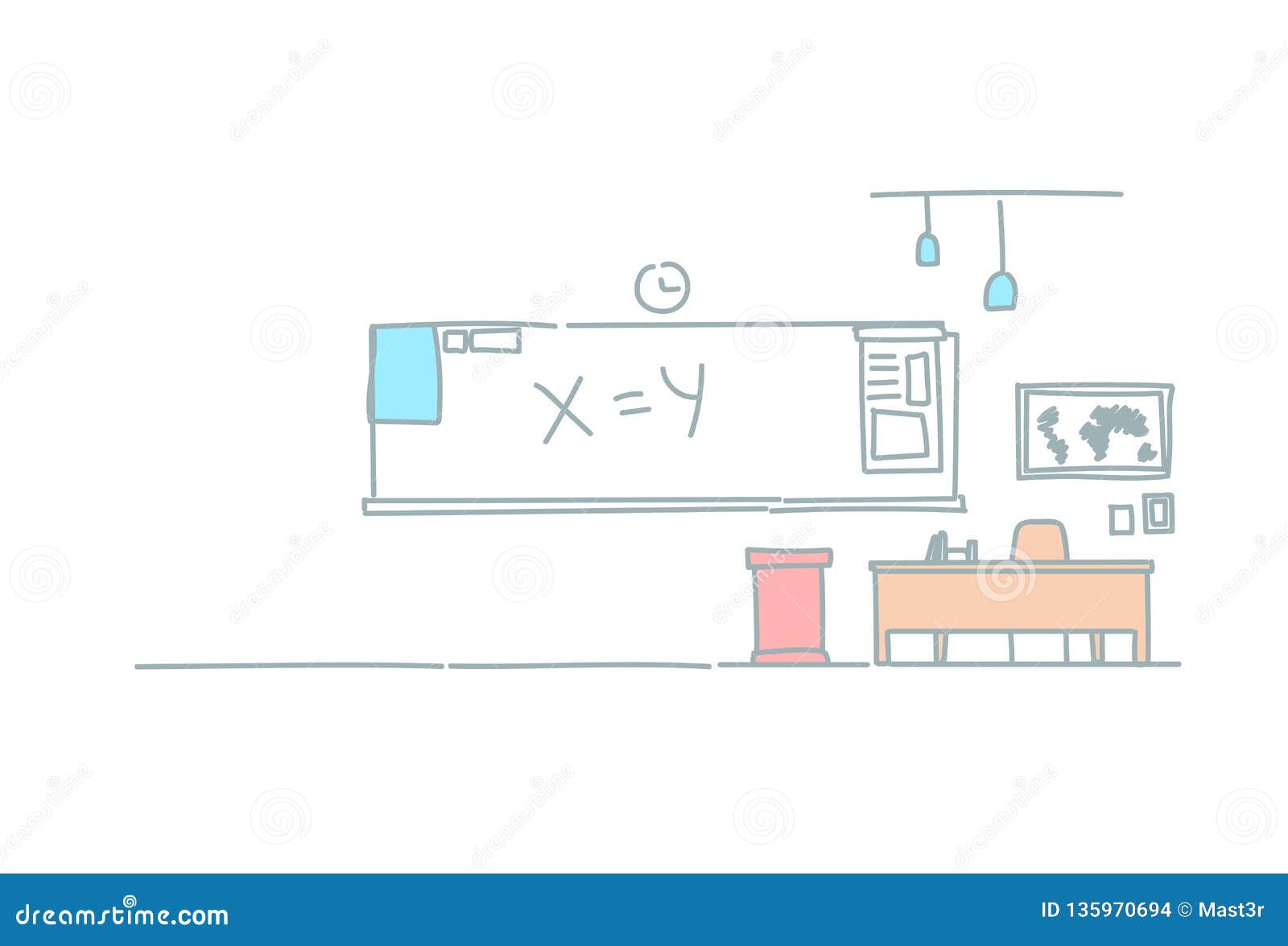 Class Room Interior Empty School Classroom with Chalkboard and Desk ...