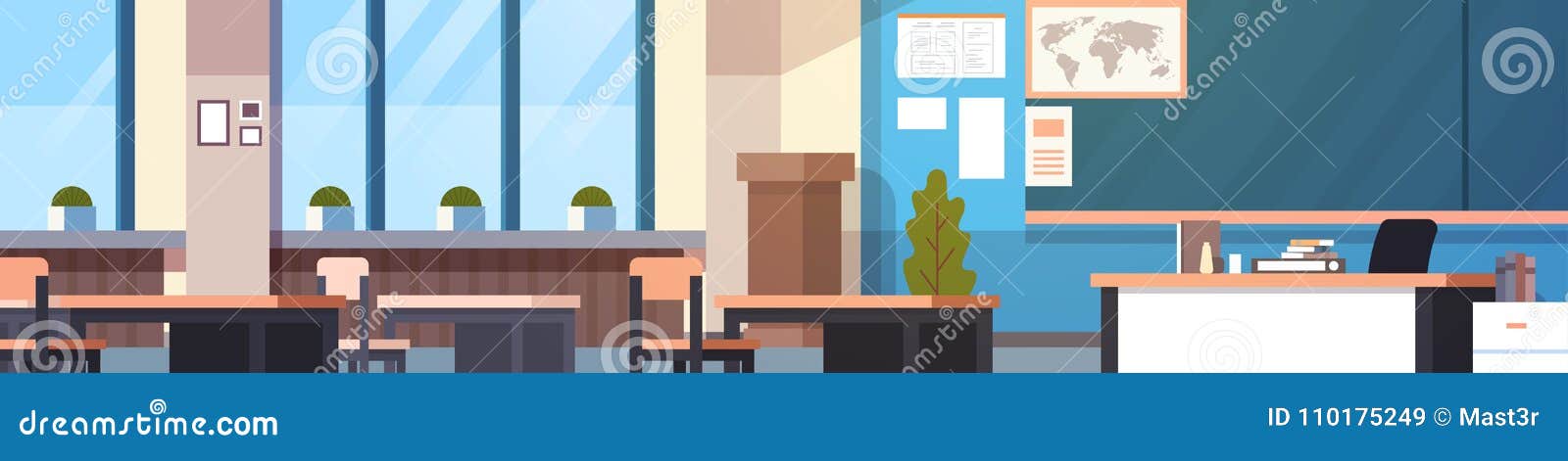 Class Room Interior Horizontal Banner Empty School Classroom with Board ...