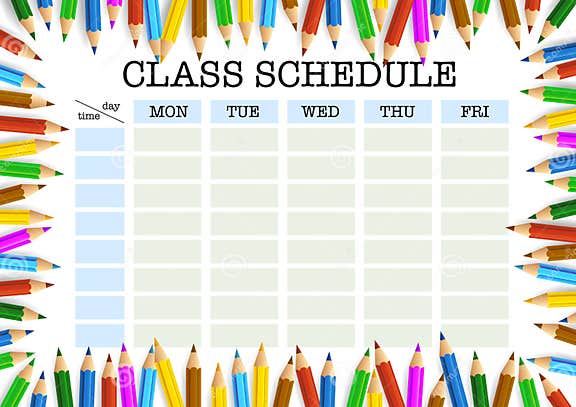 Class Schedule Surrounded by Colored Pencils Template Stock Vector ...