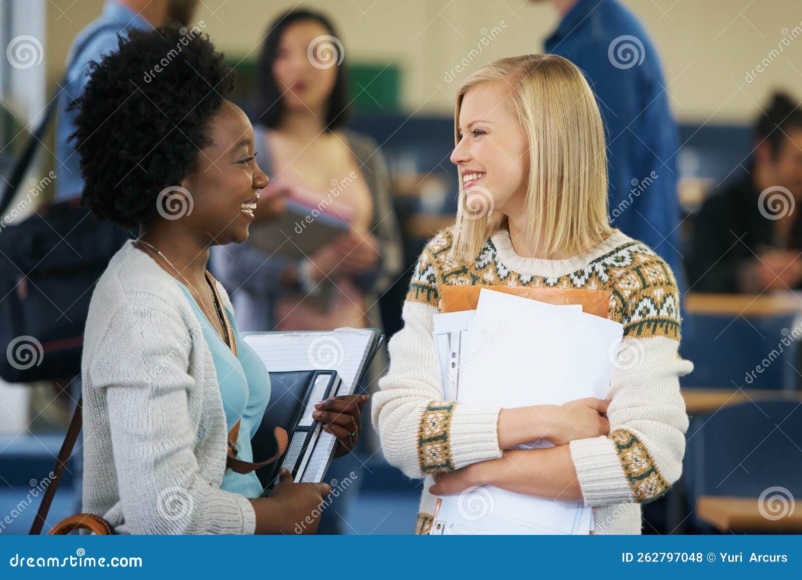 Class is in Session. Two University Students Talking Together in a ...