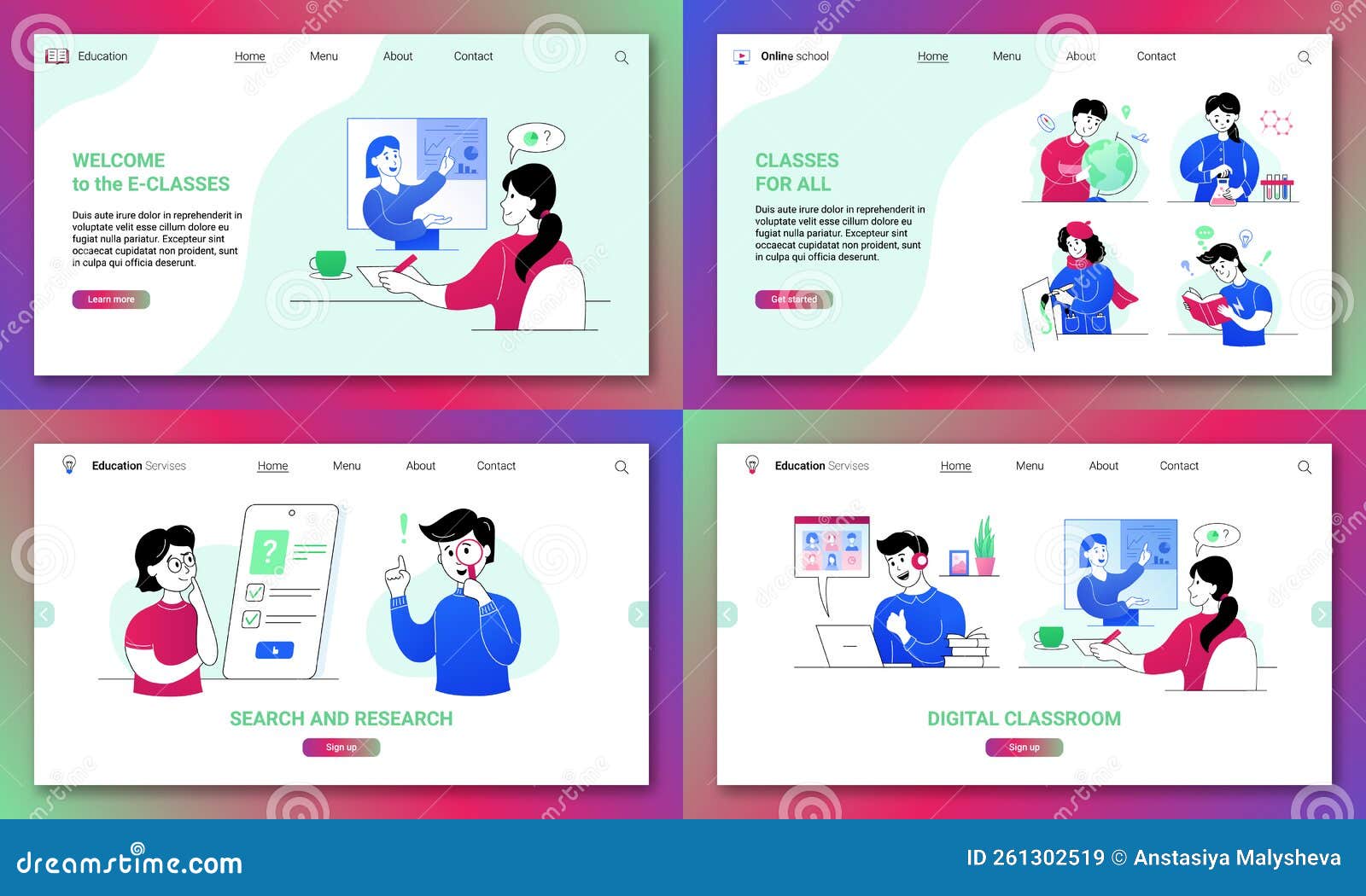 Classes for All, Digital Classroom Landing Page Template Stock Vector ...