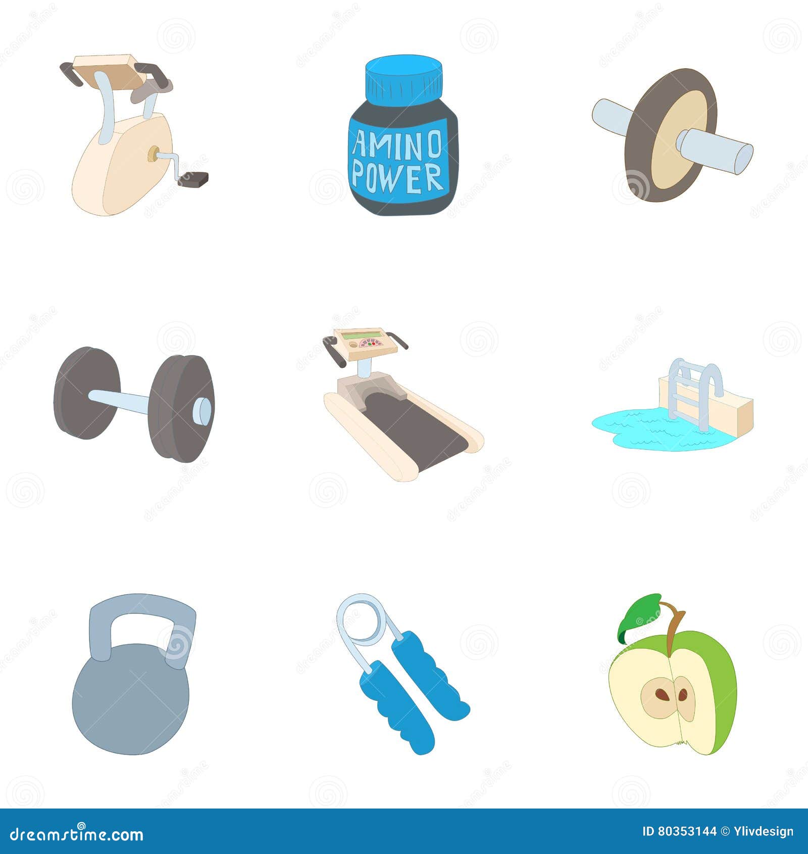 Classes in Gym Icons Set, Cartoon Style Stock Vector - Illustration of ...